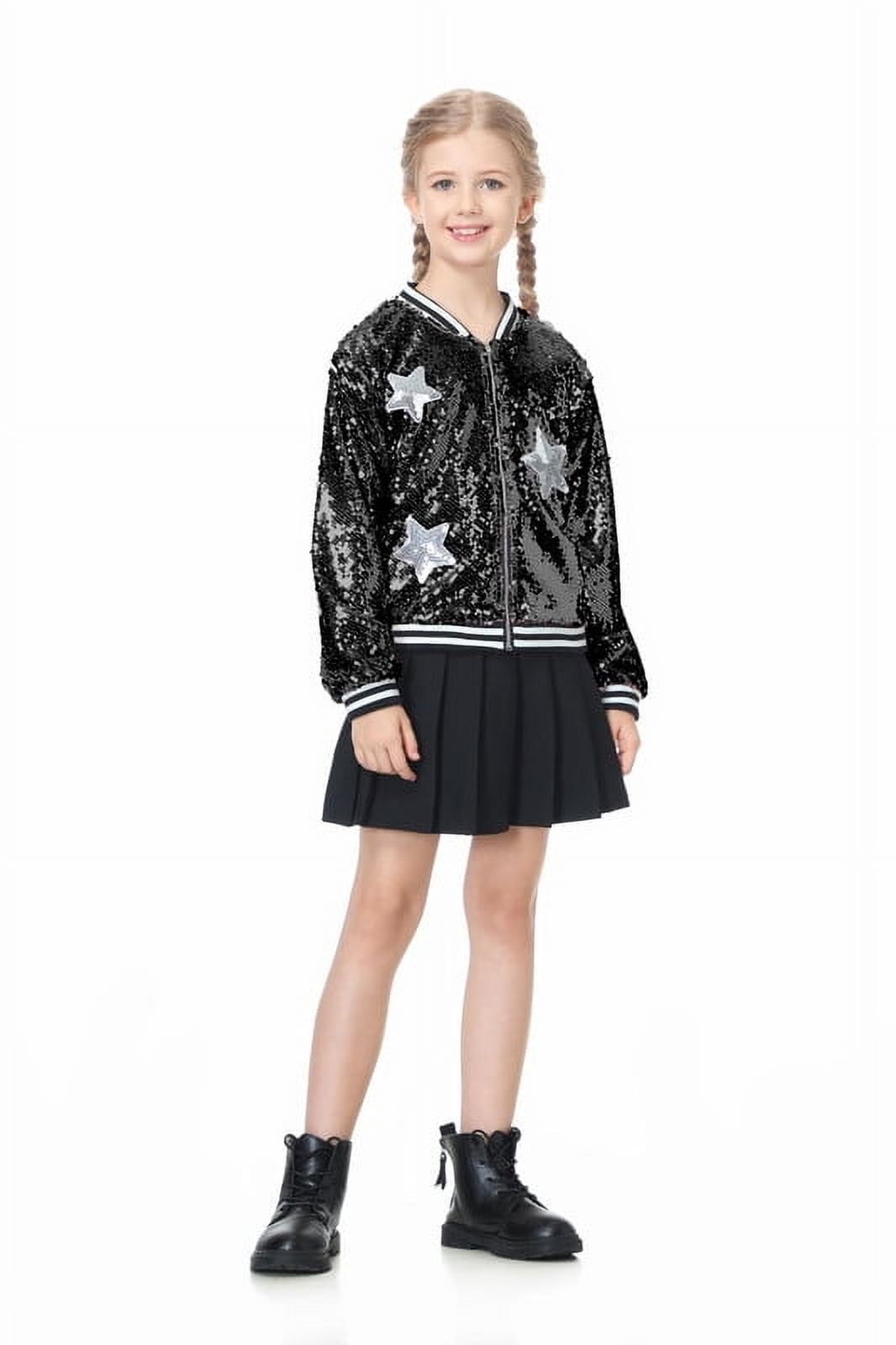 LOLANTA Girls Sequin Jacket Long Sleeve Kids Bomber Coats with Pockets ...