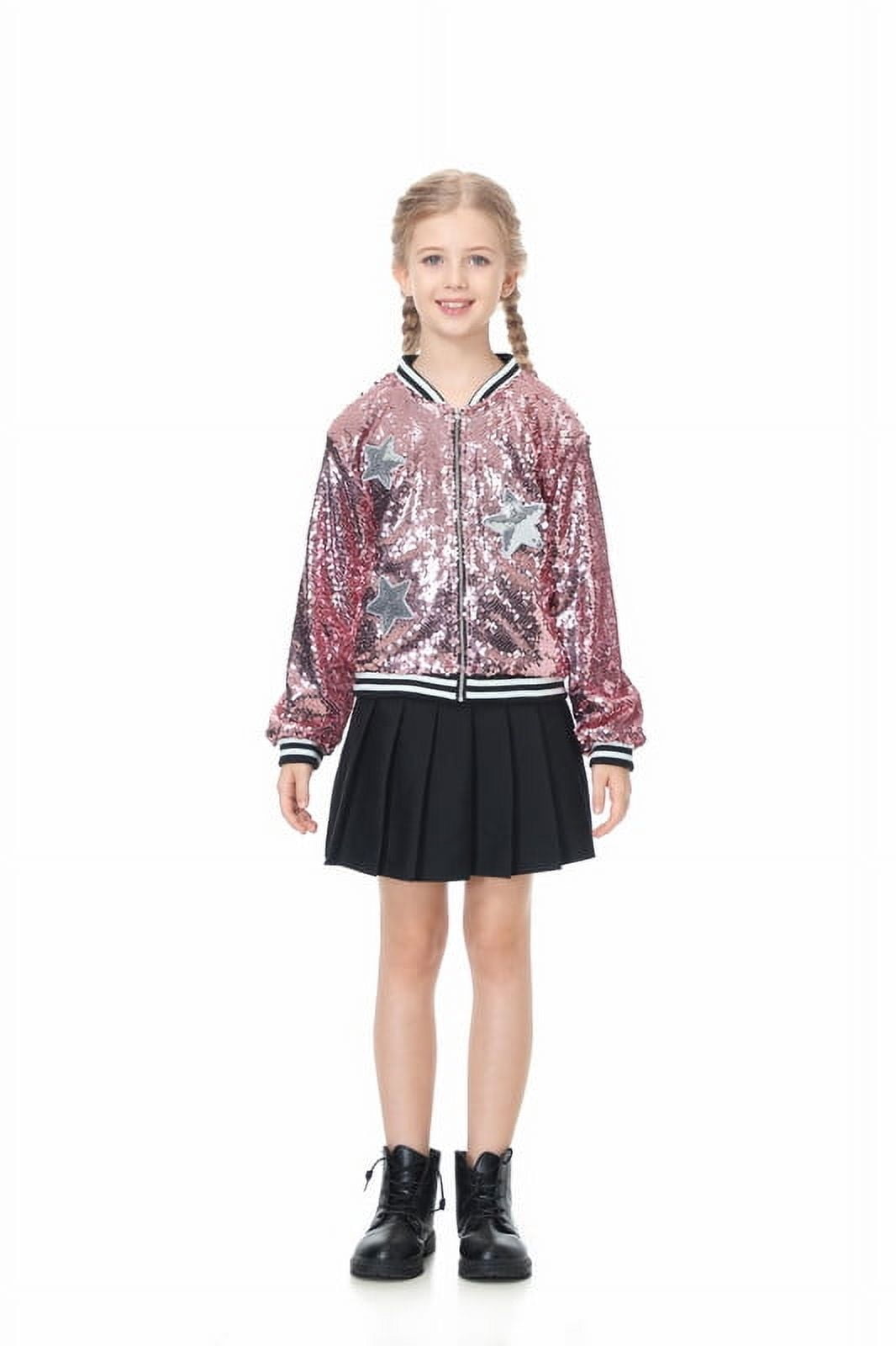 LOLANTA Girls Sequin Jacket Long Sleeve Kids Bomber Coats with Pockets ...
