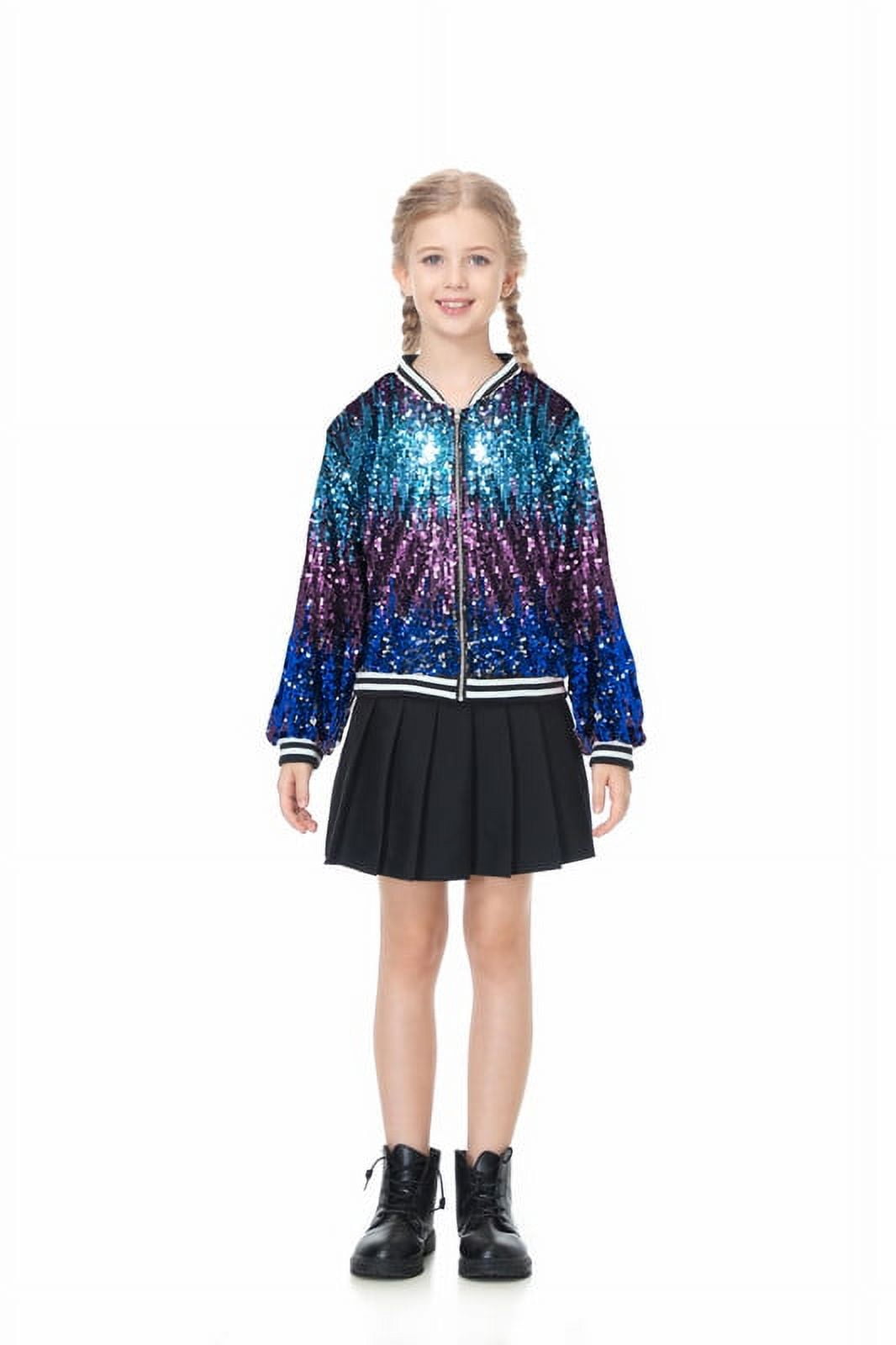 LOLANTA Girls Sequin Jacket Long Sleeve Kids Bomber Coats with Pockets ...