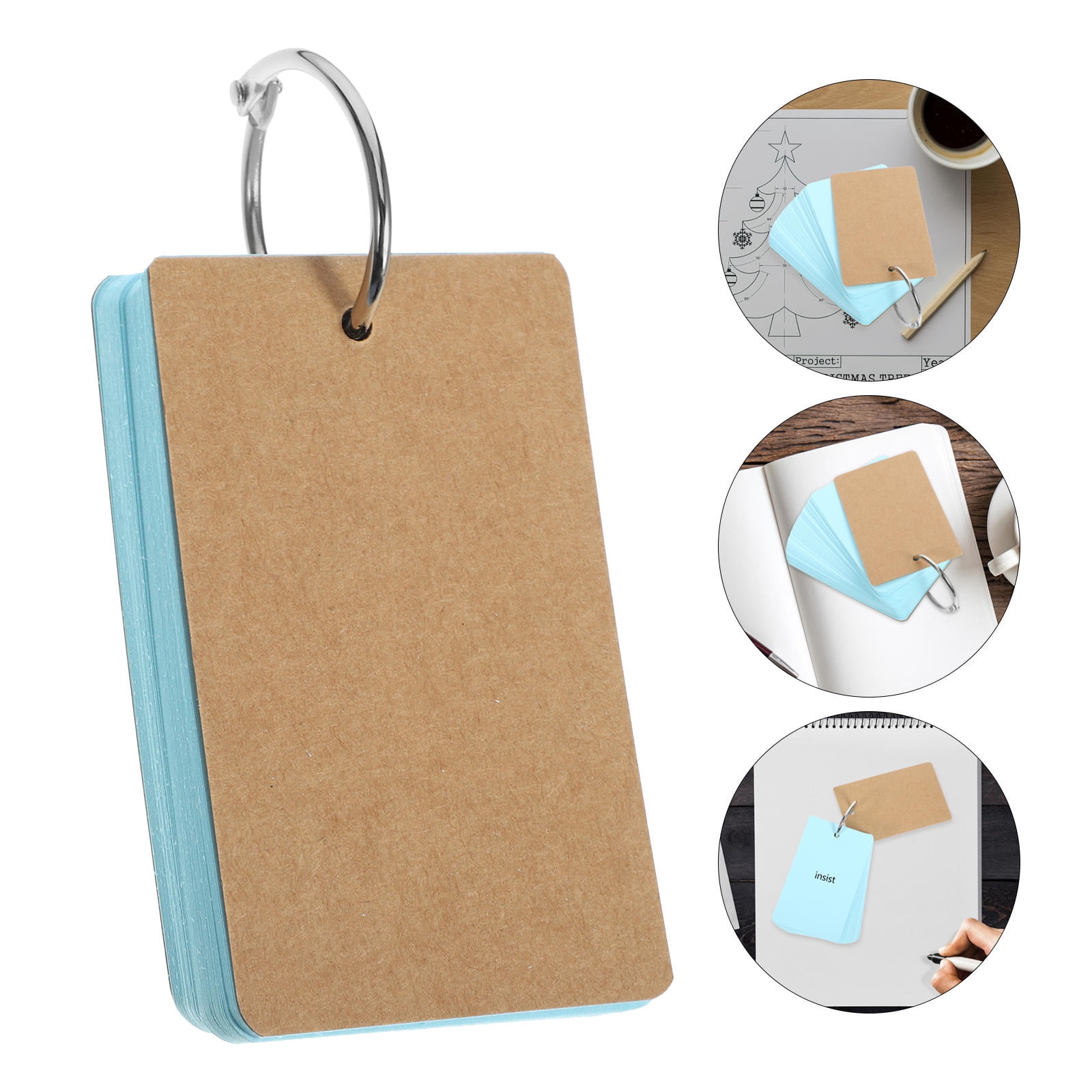 LOLIPPYY 1 Set Blank Index Flash Cards with Rings Note Cards for ...
