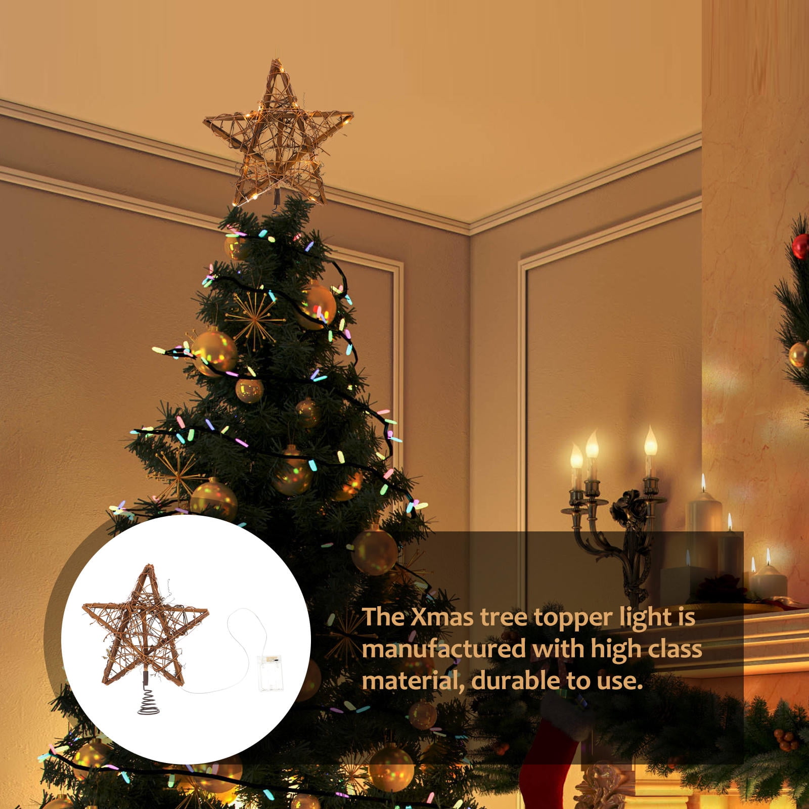 LOLIPPYY 1 Set Rattan Star Tree Topper Decor with Illumination for ...