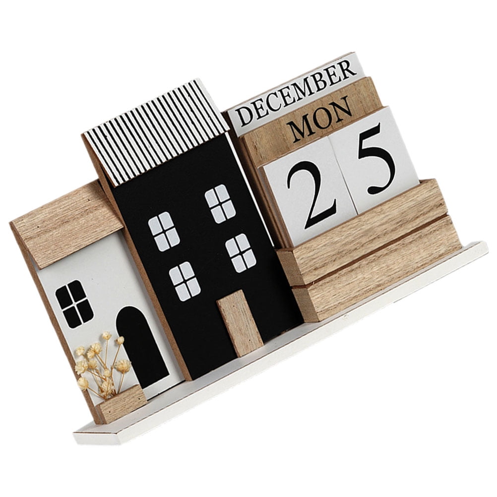 LOLIPPYY 1 Set Wooden Rectangular Tabletop Standing Calendar with Date ...