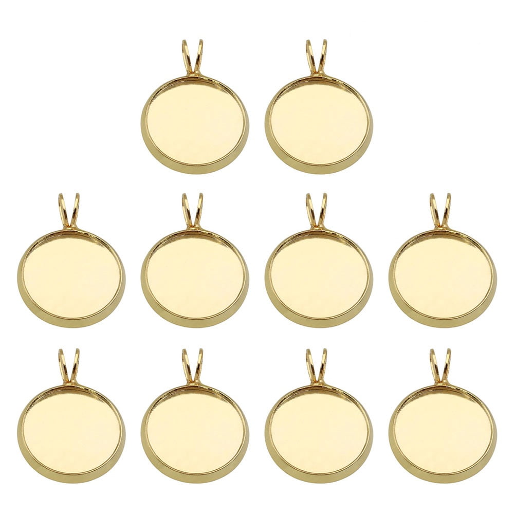 LOLIPPYY 10PCS Vintage Open Back Bezel Pendants Golden Copper Round ...