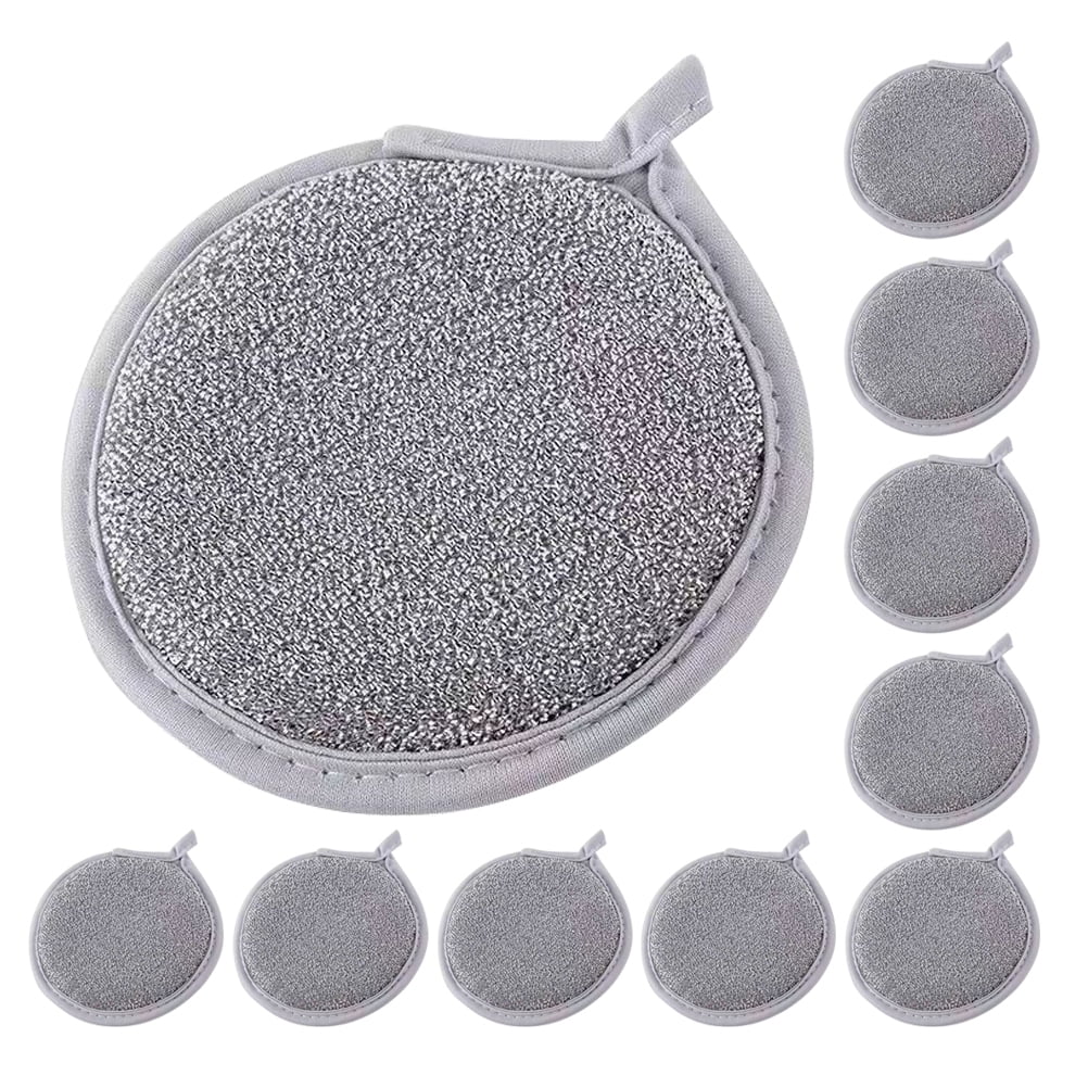 LOLIPPYY 10Pcs Round Silver Kitchen Sponges with Dual Sided Scrubber ...