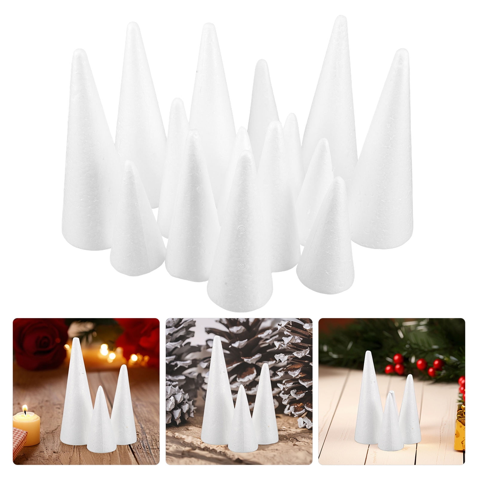 LOLIPPYY 15Pcs Craft Tree Cone for Diy Christmas Tree Models White Foams Cones for Baby Shower ...