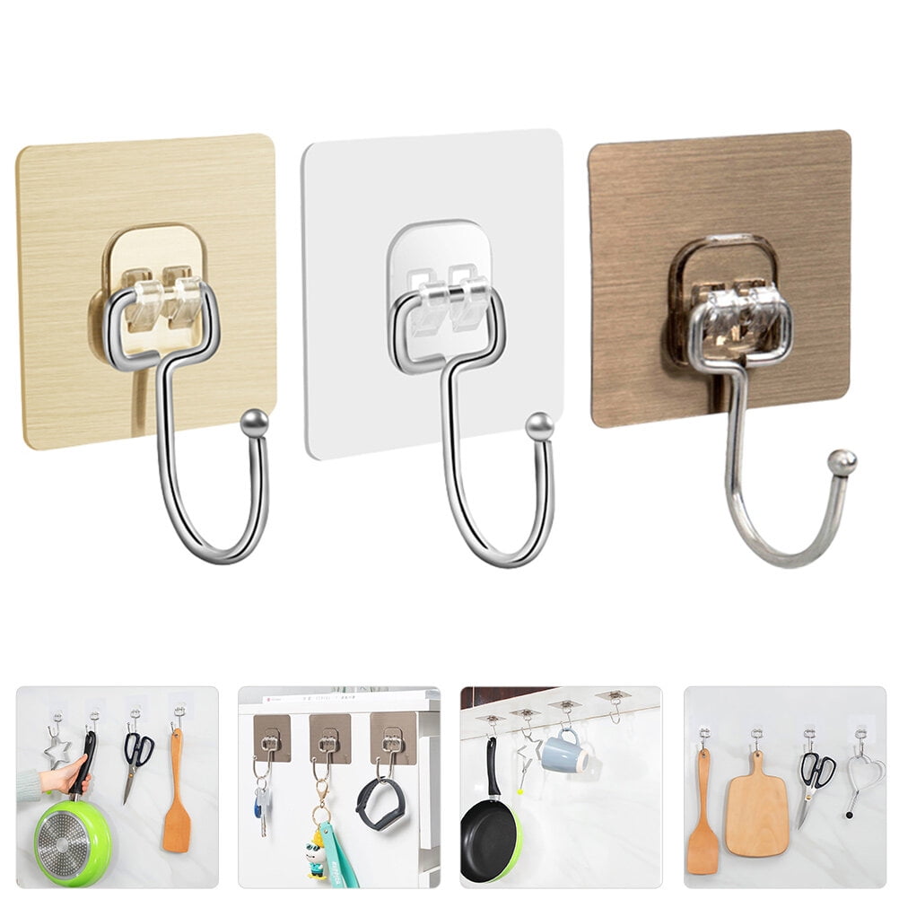 LOLIPPYY 15Pcs Household Hooks Stainless Steel Punch Free Adhesive ...