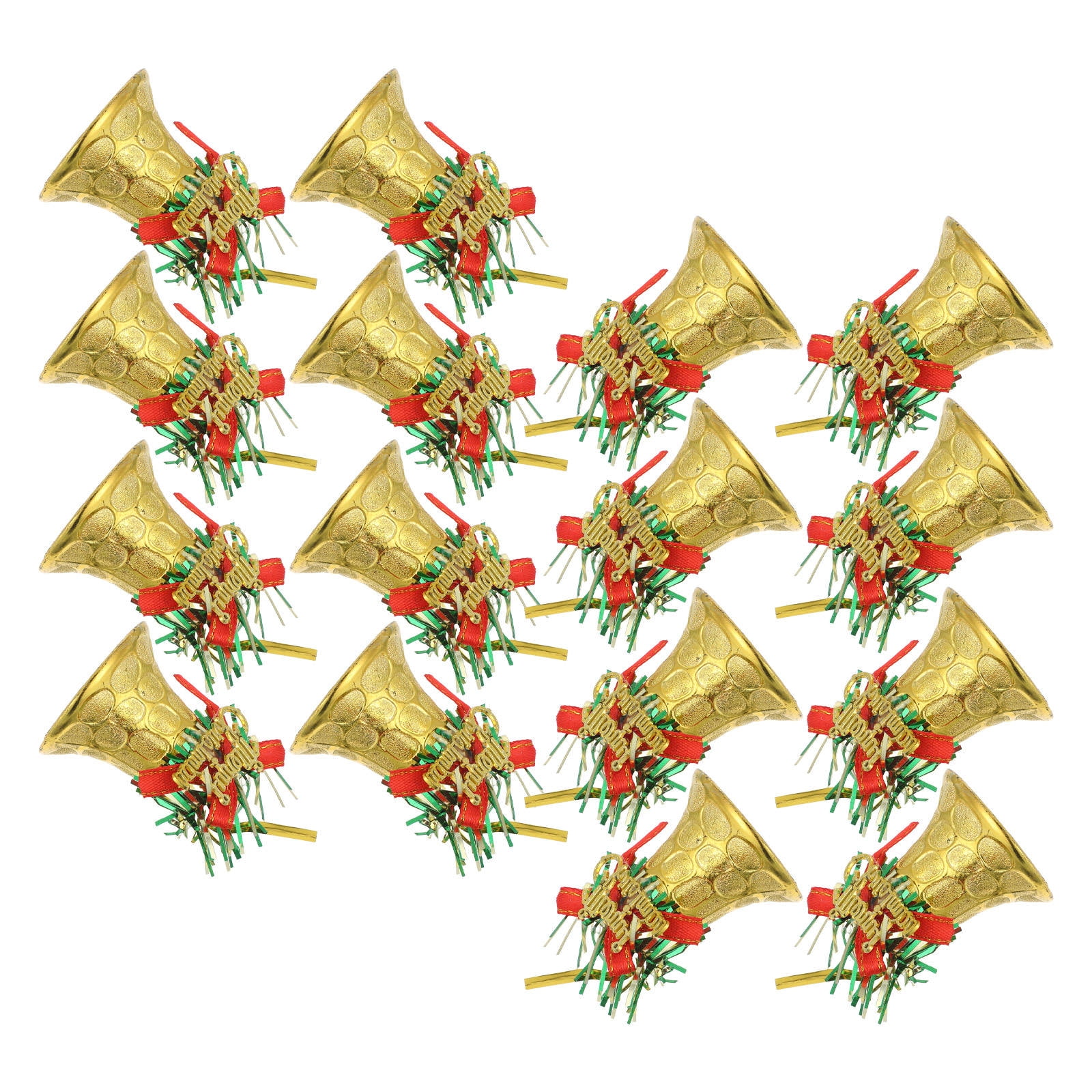 LOLIPPYY 16Pcs Plastic Golden Christmas Bells with Red Bowknot for Tree ...