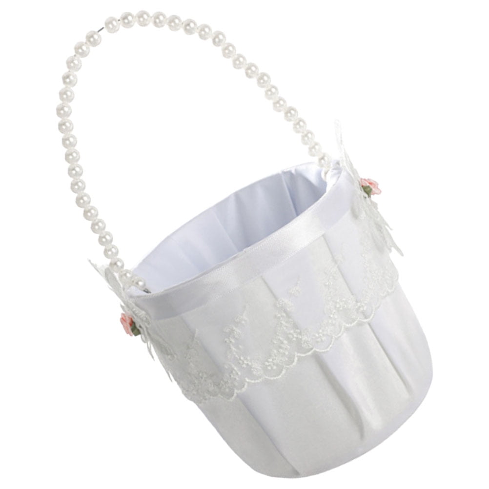 LOLIPPYY Flower Basket White Lace Silk Cloth 1Set Round with Handle ...