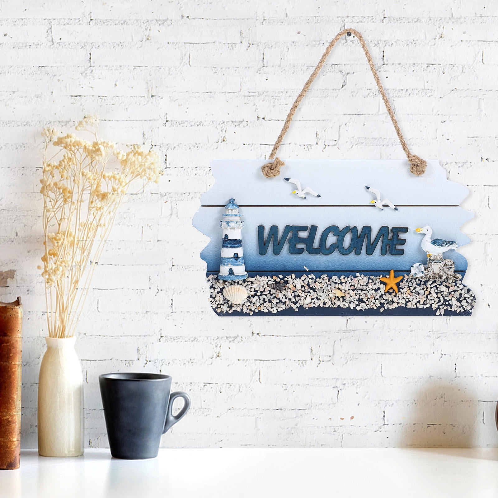 LOLIPPYY 1Pc Blue Pine Wood Hanging Welcome Sign Front Door Decor Porch ...