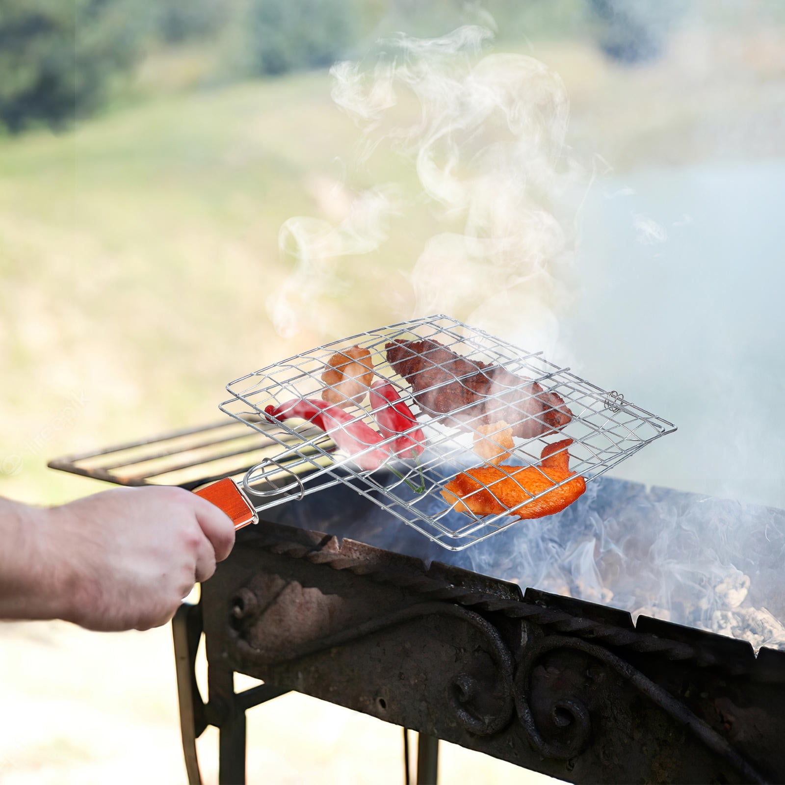 LOLIPPYY 1Pc Portable Barbecue Grill Clamp Folding Durable Mesh Tool ...