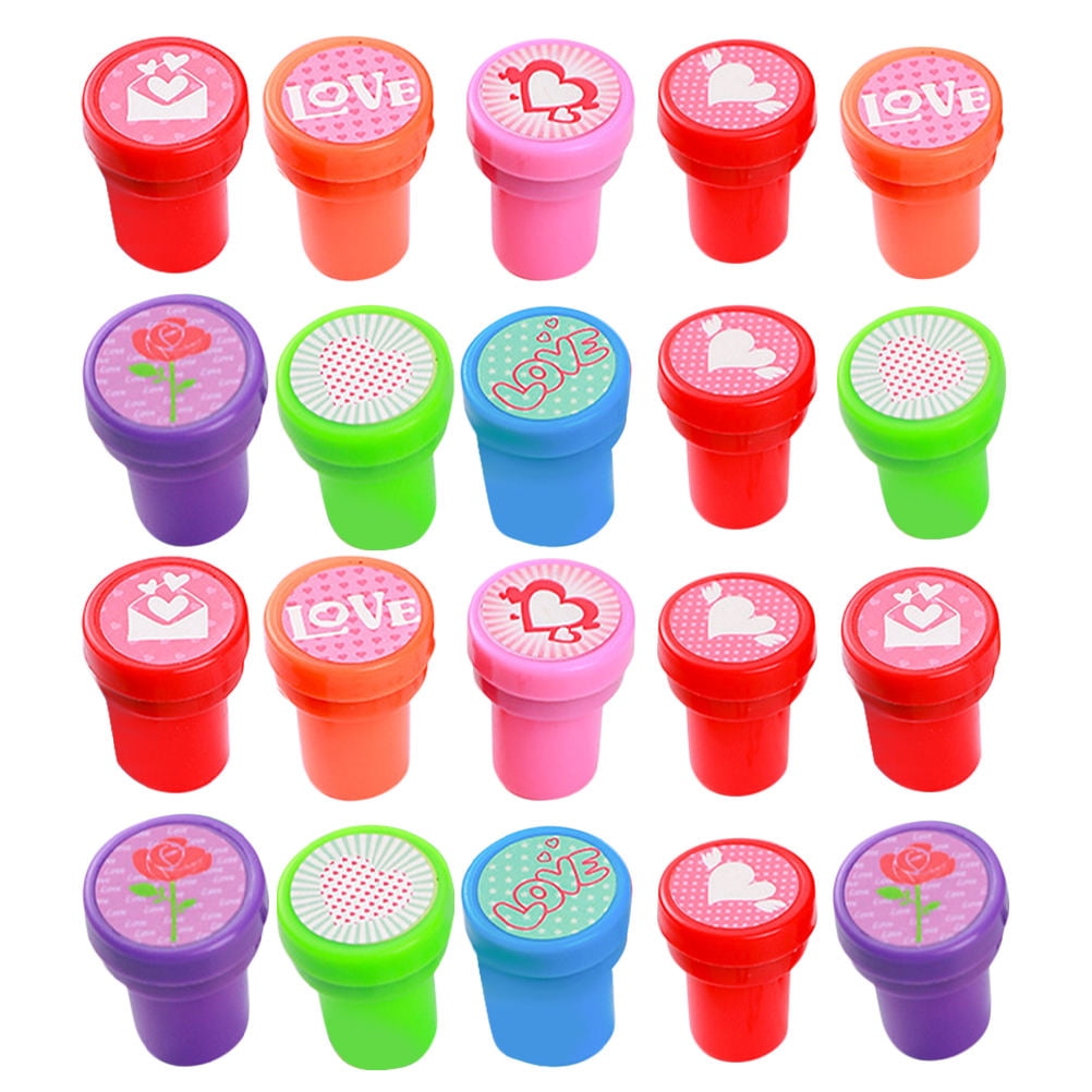 LOLIPPYY 20Pcs Assorted Color Cute Plastic Stamps Portable Self Inking ...