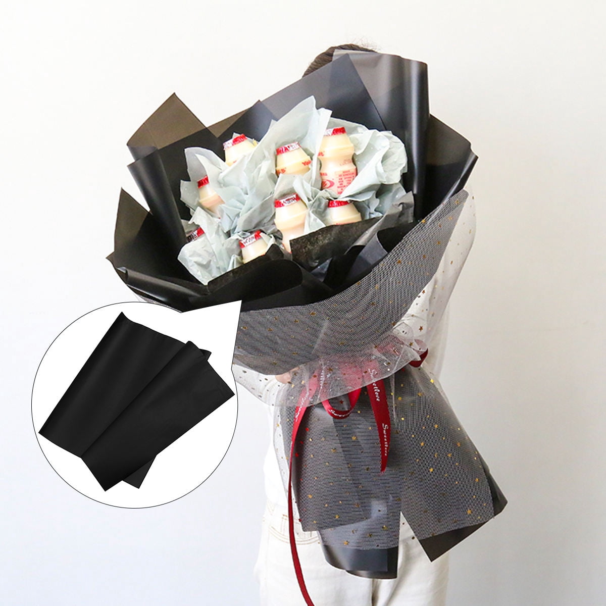 LOLIPPYY 20Pcs Black Solid Color Kraft Flower Wrapping Paper Recyclable ...