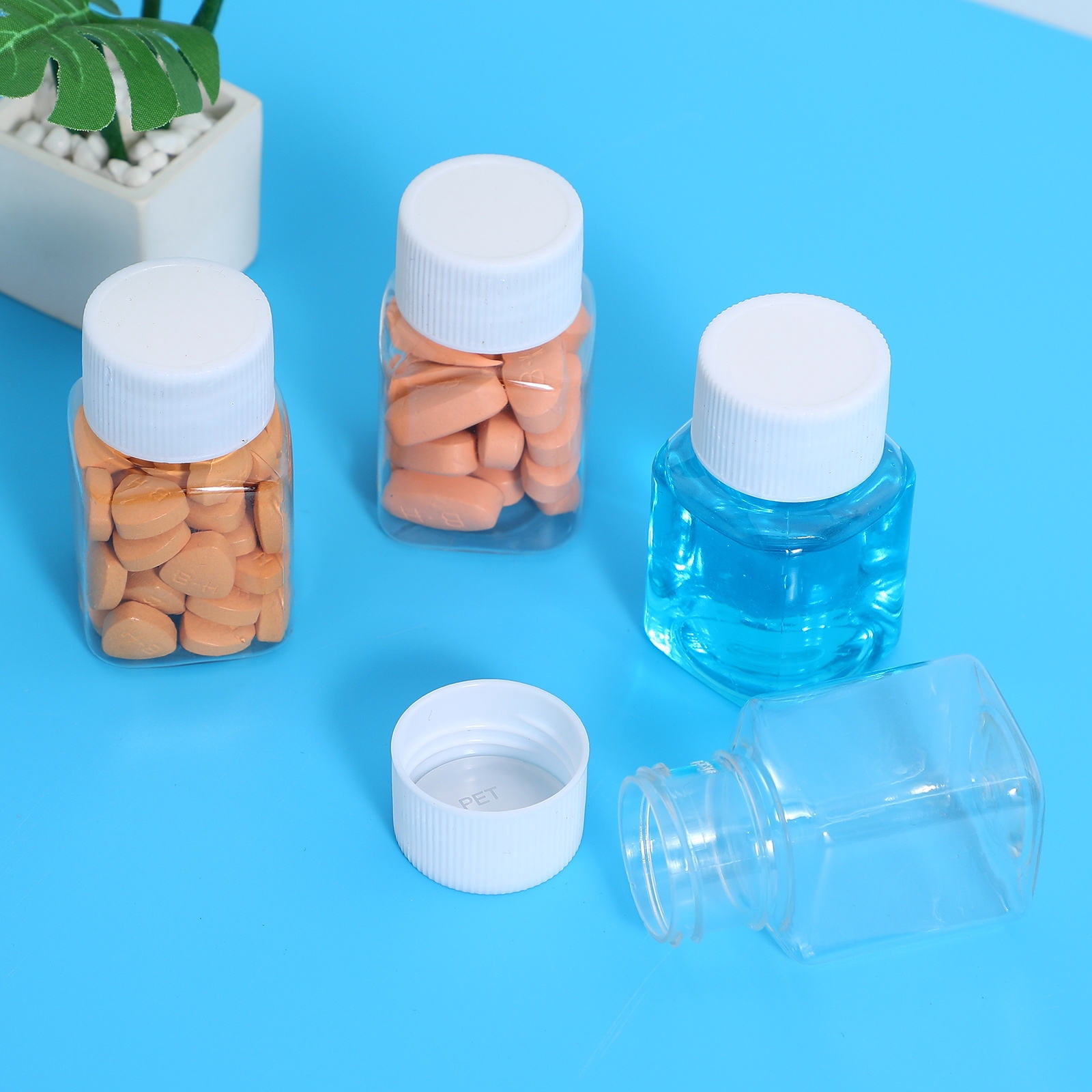 LOLIPPYY 20Pcs Clear Bottles with Caps Square Plastic Storage Bottles ...