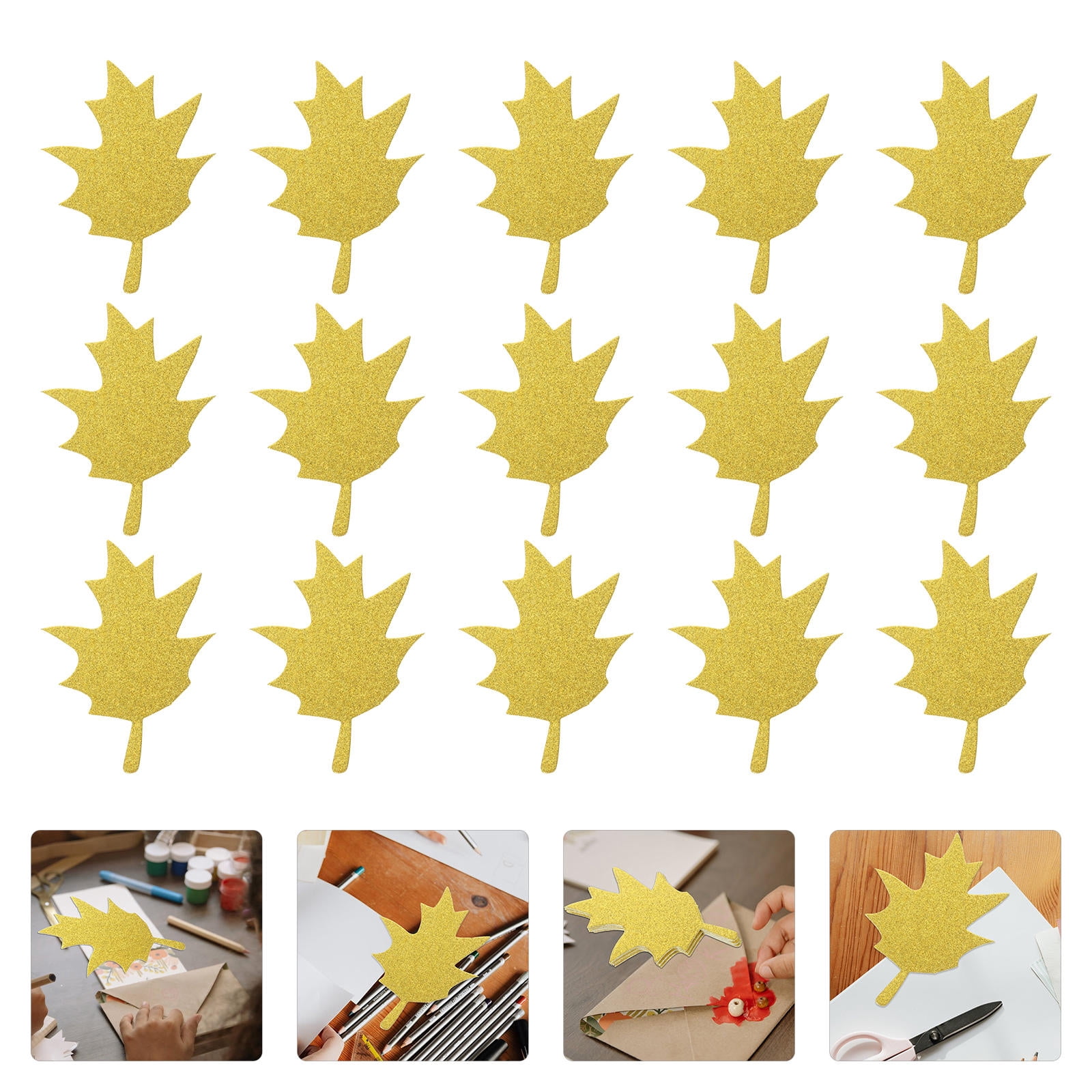 LOLIPPYY 20Pcs Fall Leaves Cutouts Golden Glitter Paper Photo Props for ...