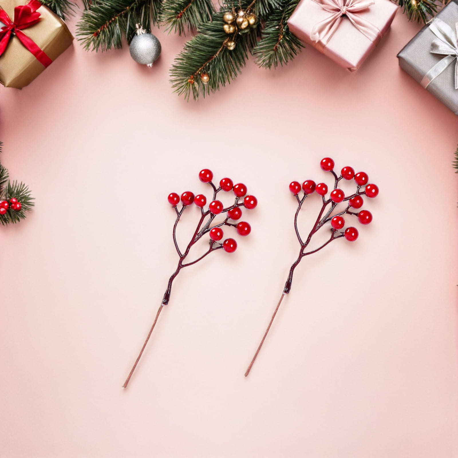 LOLIPPYY 20Pcs Faux Red Berry Stems Realistic Christmas Berry Picks for ...