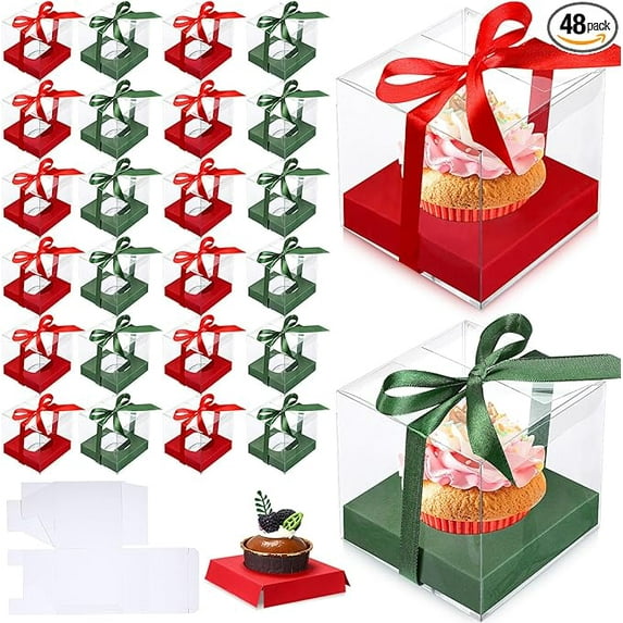 LOLIPPYY Set of 24 Transparent Mini Cupcake Boxes - Clear Individual ...