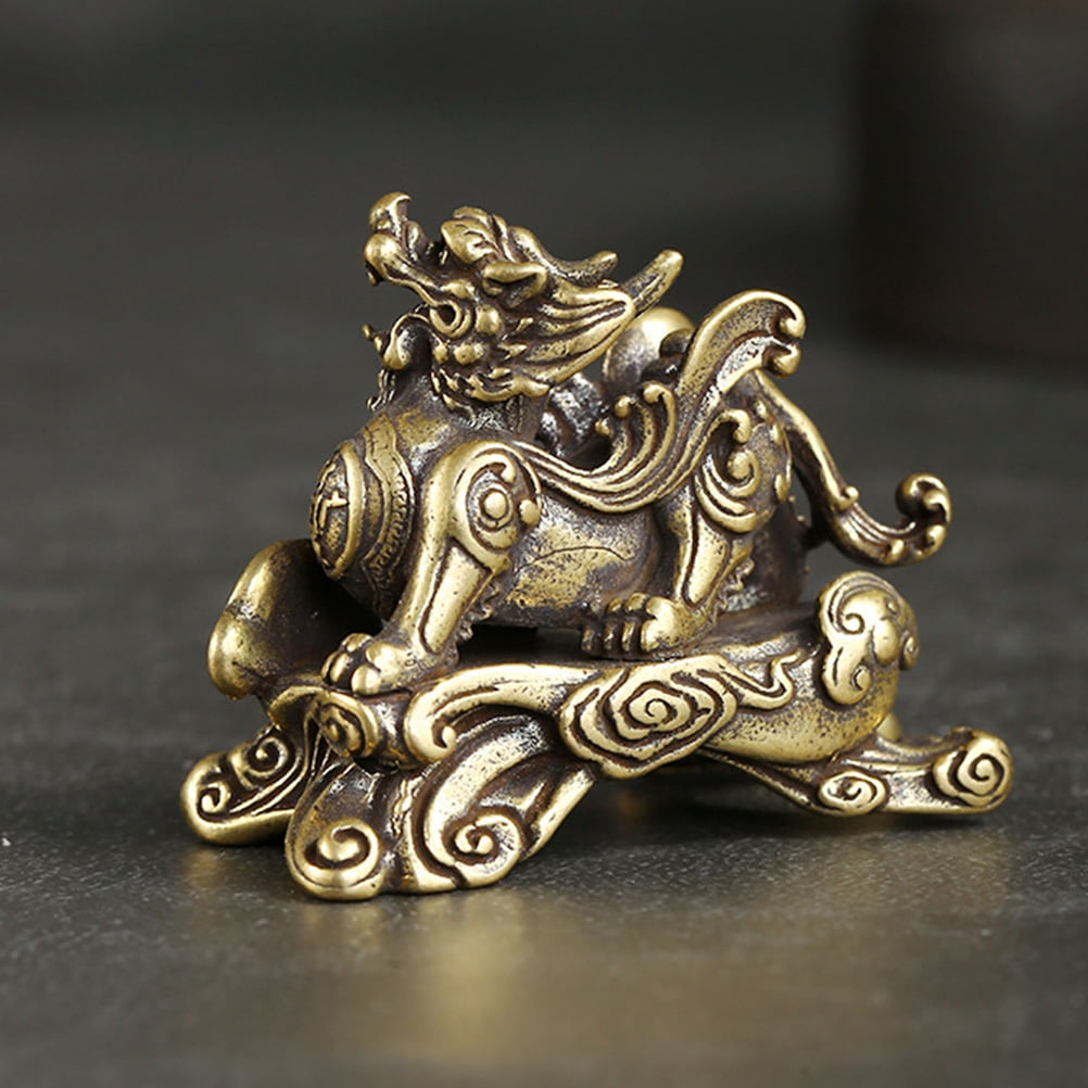 LOLIPPYY 2Pcs Brass Statue Sculpture Chi Lin Figurine For Protecting ...