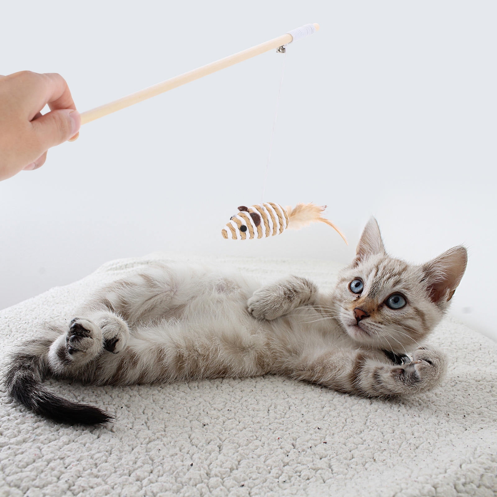 LOLIPPYY 2Pcs Cat Teasing Stick Mouse Shape Interactive PVC ...