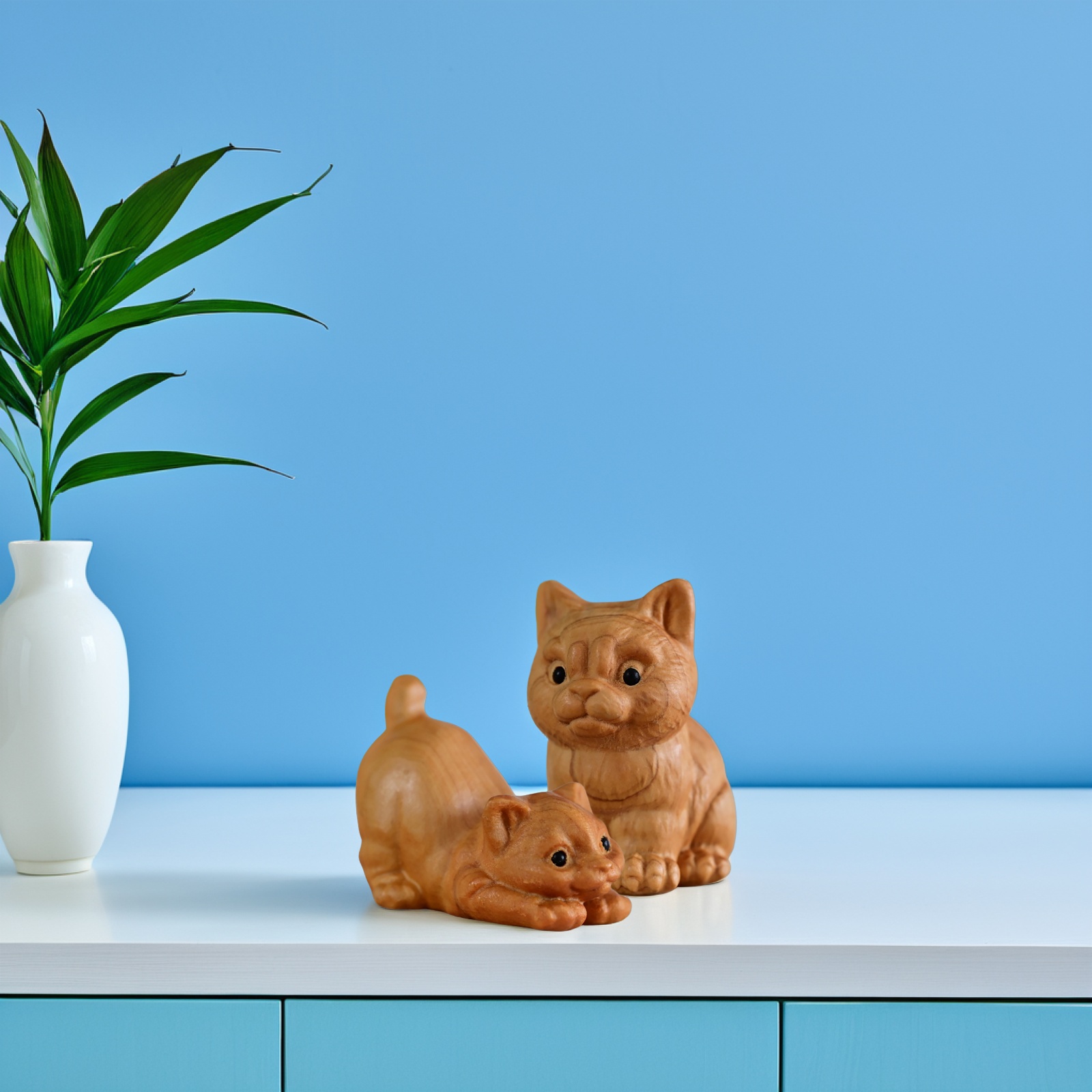 LOLIPPYY Wood Cat Figurine Beige 2Pack Home Decor 1.8x1.4x1.2in ...