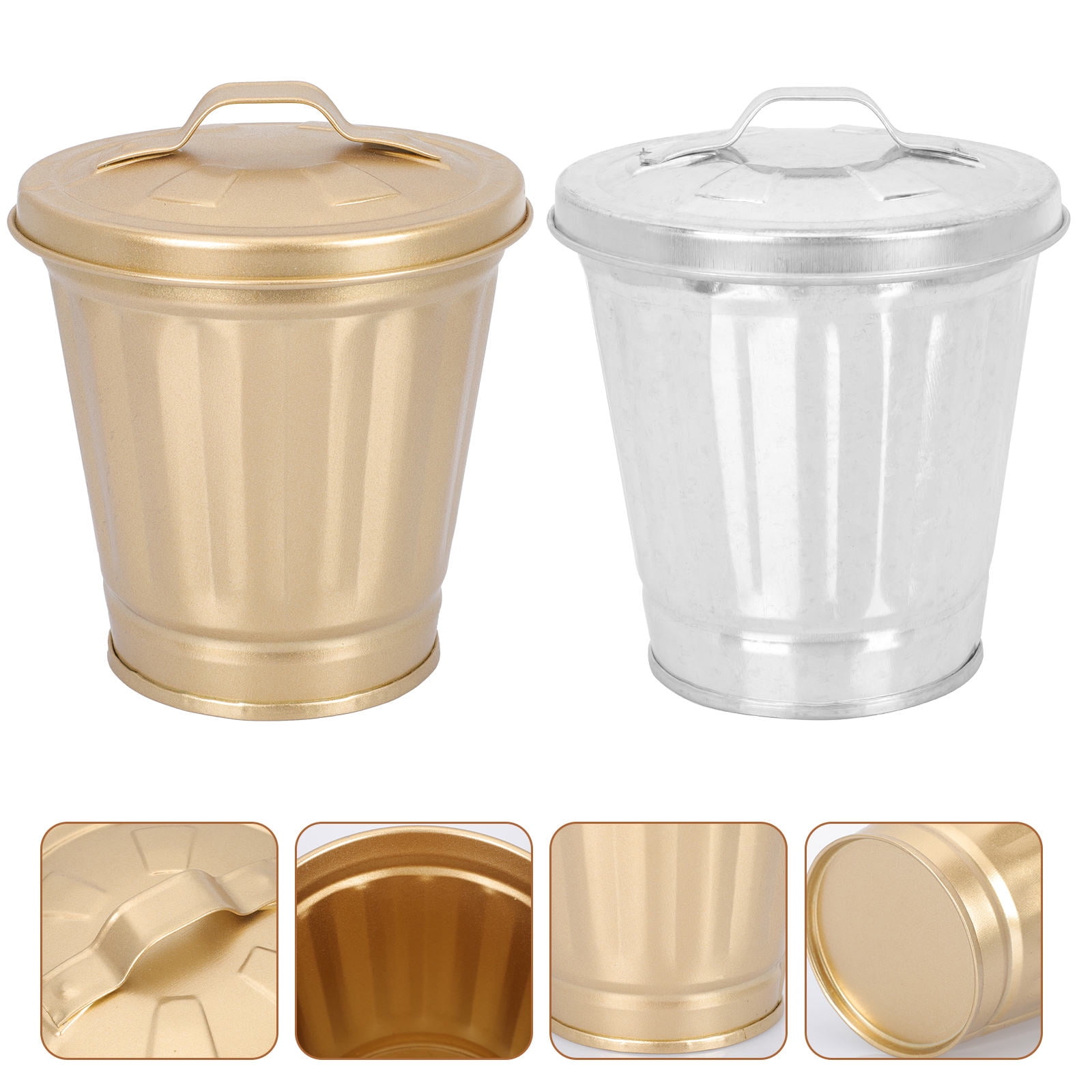 LOLIPPYY 2Pcs Lidded Tiny Trash Bin Desktop Iron Garbage Can Home Use ...