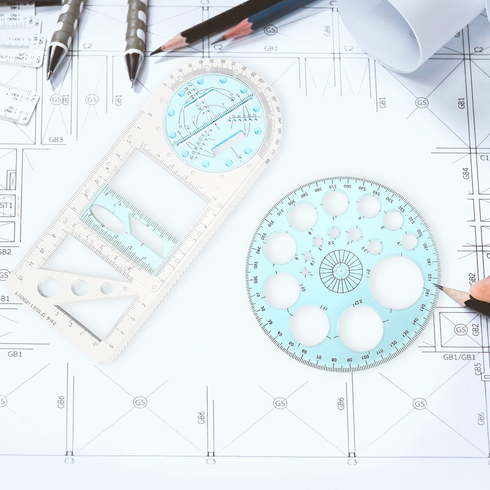 LOLIPPYY 2Pcs Plastic Drawing Rulers Multi Color Geometric Drawing ...