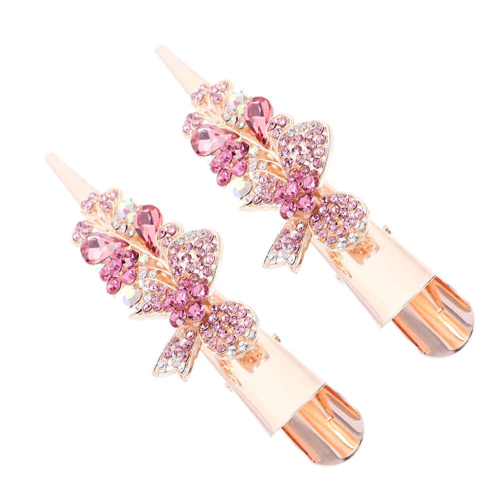 LOLIPPYY 2Pcs Sparkling Pink Rhinestone Hair Barrettes Decorative Metal ...