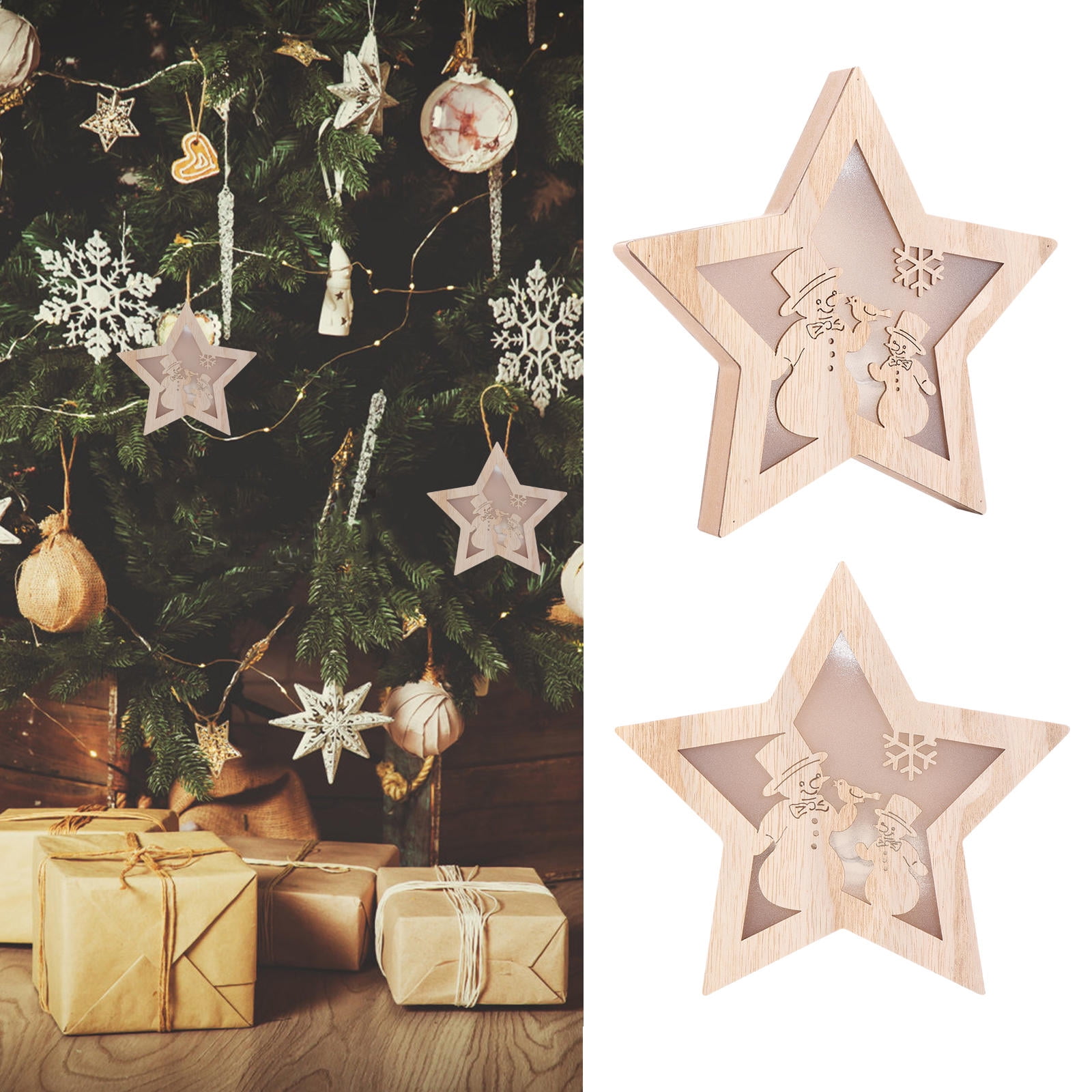 LOLIPPYY Adornment Five-Pointed Star Lighting Wood Color 2Pcs - Walmart.com