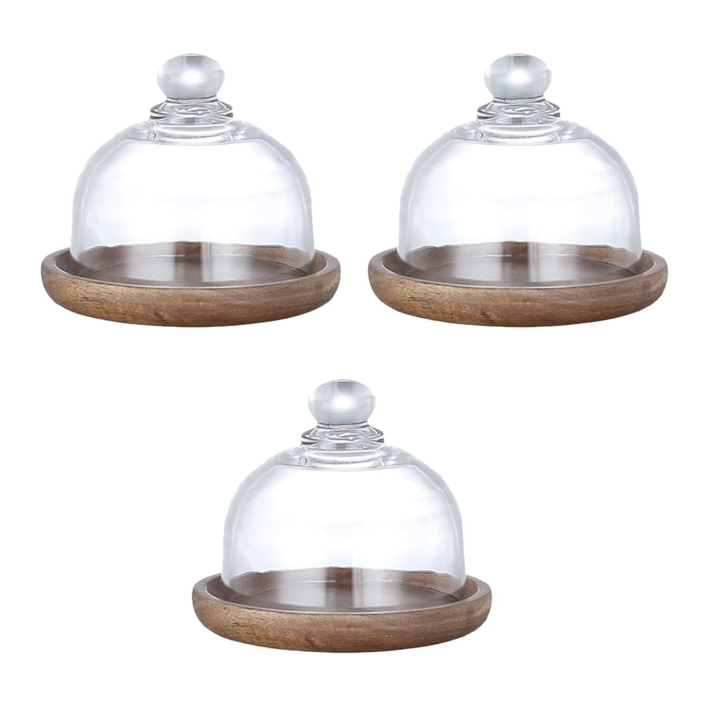 LOLIPPYY 3Sets Dessert Plate with Glass Cover Coffee Color for Party ...
