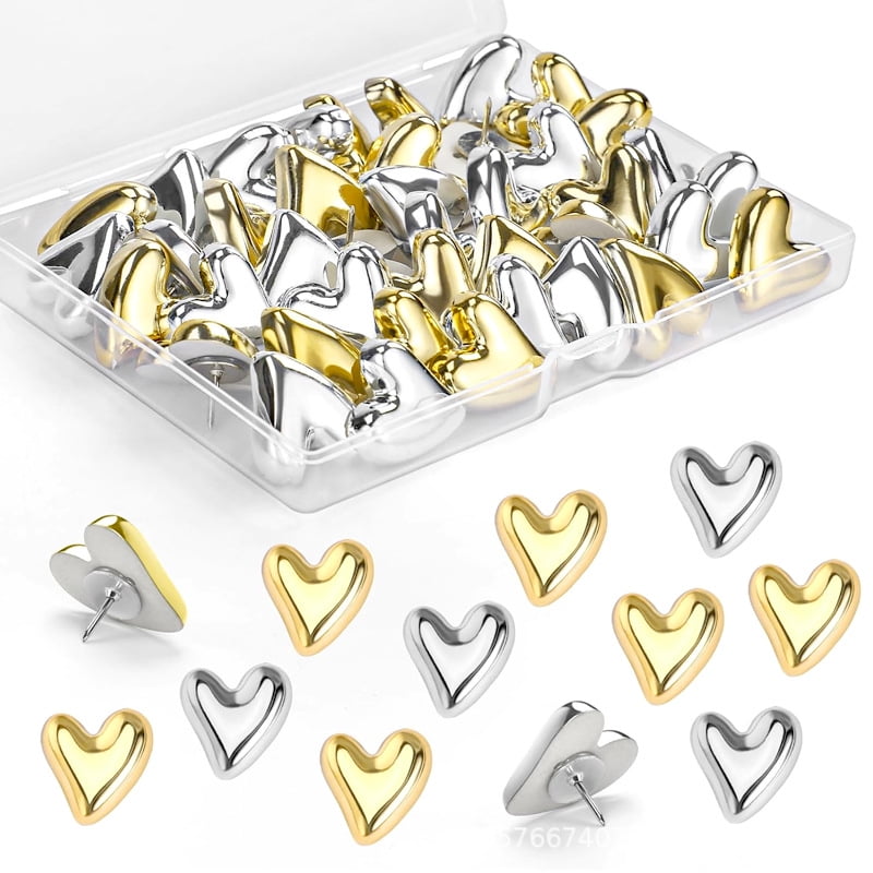 LOLIPPYY 30pcs Heart-Shaped Push Pins and Decorative Plated Thumb Tacks ...