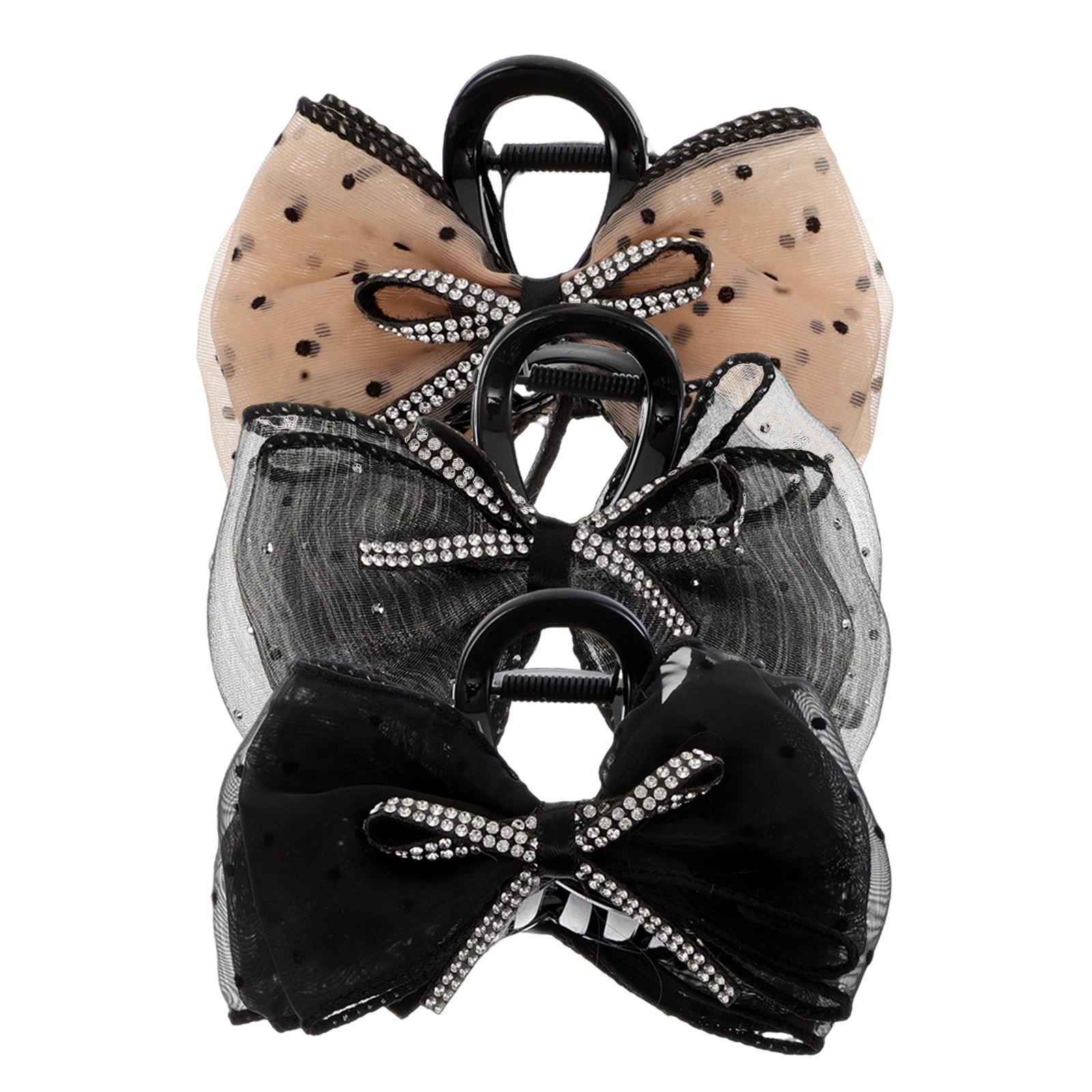 LOLIPPYY 3Pcs Assorted Color Bow Hair Clamps with Rhinestone and Mesh ...