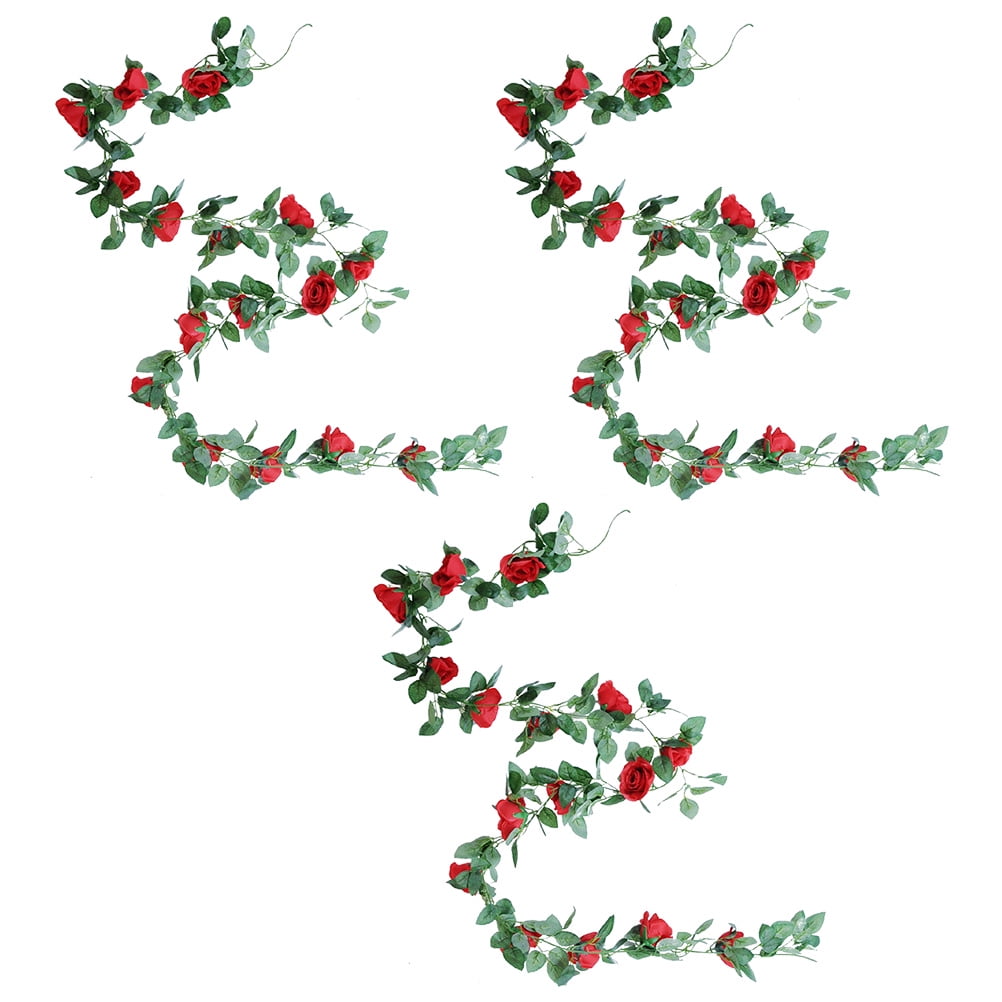 LOLIPPYY 3Pcs Red Rose Vine Artificial Decoration Spun Silk Rustic ...