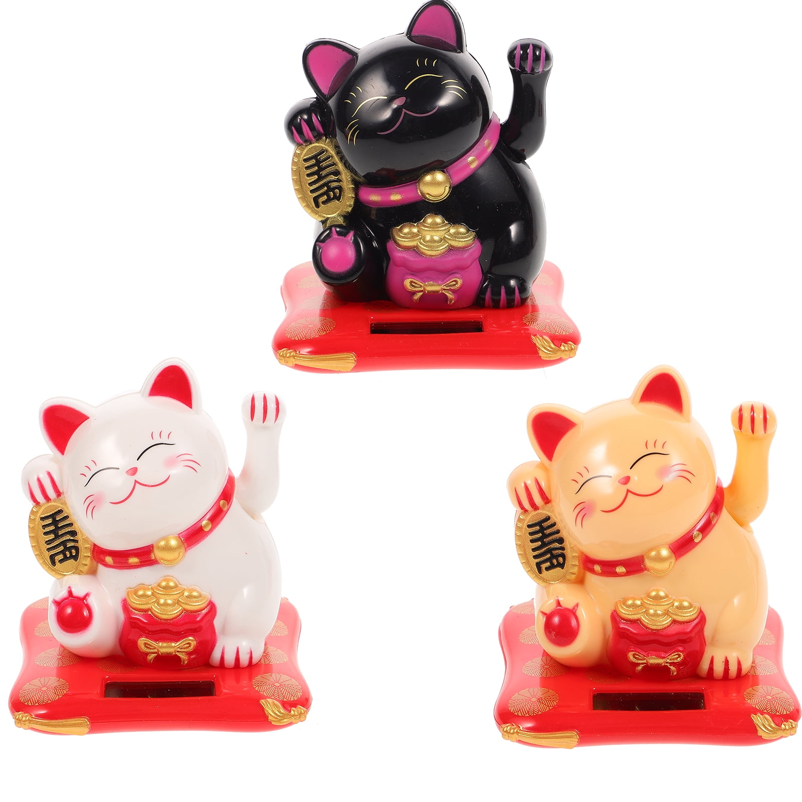 LOLIPPYY 3Pcs Waving Cat Statues Solar Powered Waving Wealth Welcoming ...