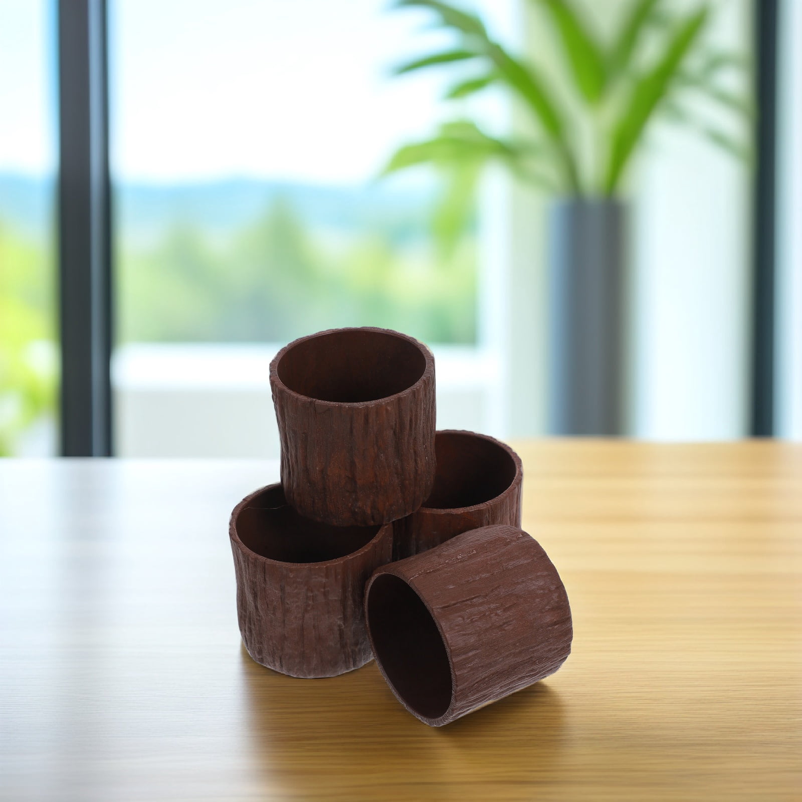 LOLIPPYY 4 Pack Miniature Faux Wood Grain Plastic Flower Pots for Small ...