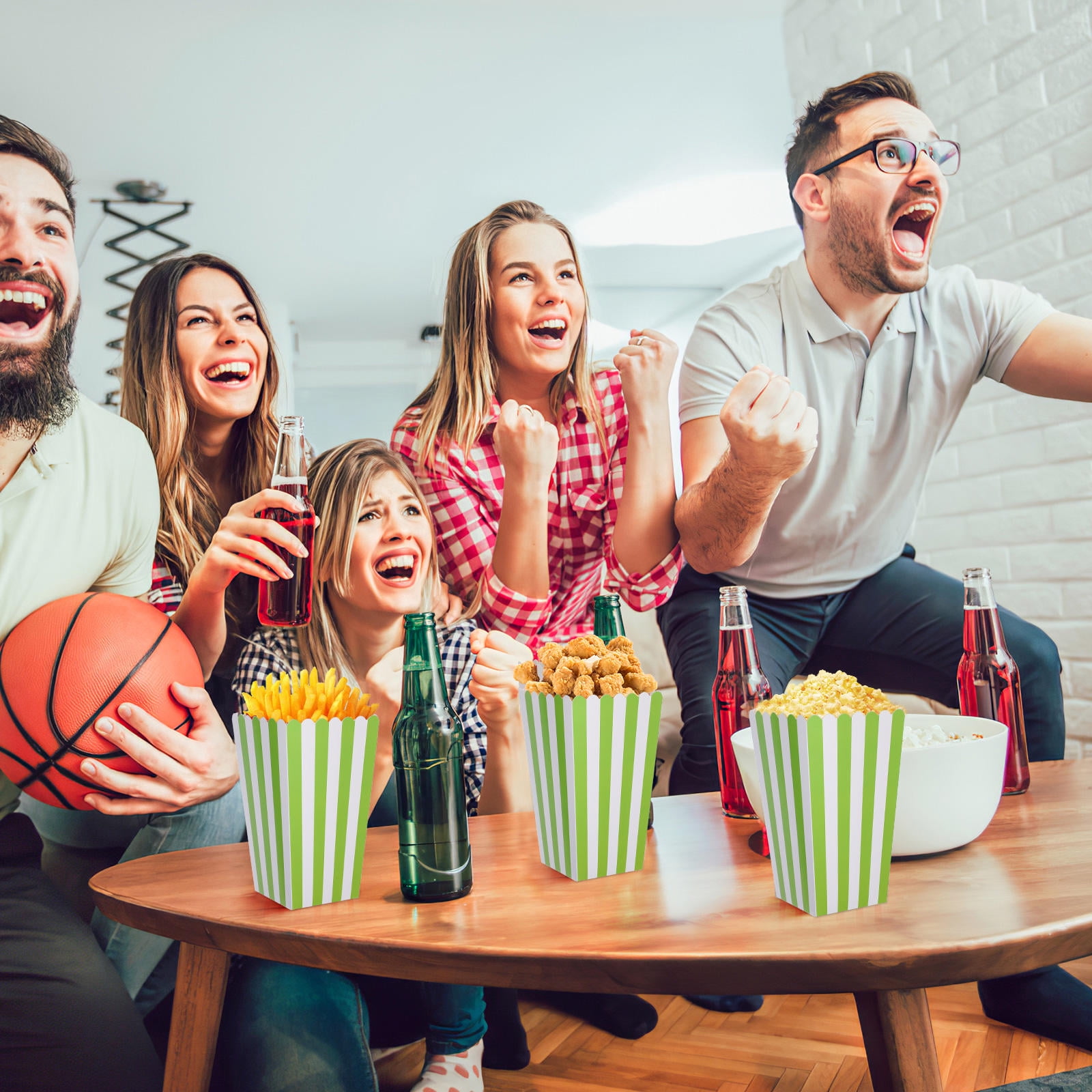LOLIPPYY 40Pcs Green Striped Paper French Fries and Popcorn Containers ...
