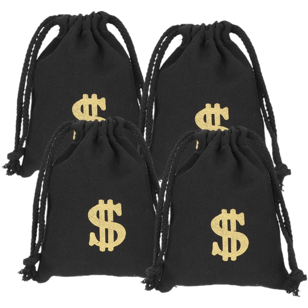 LOLIPPYY 4-Pack Black Cotton Drawstring Money Bags with Sign Print ...