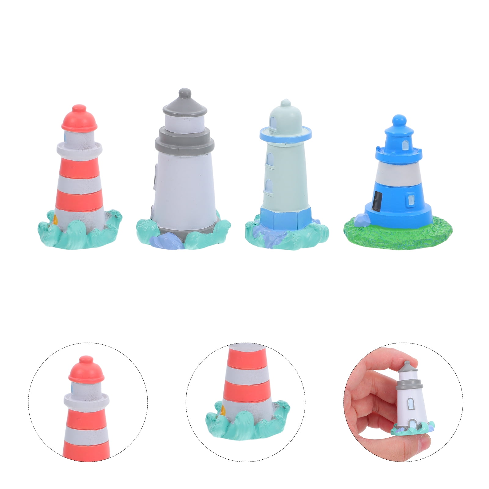 LOLIPPYY Set of 4 Decorative Resin Lighthouse Figurines Nautical Theme ...