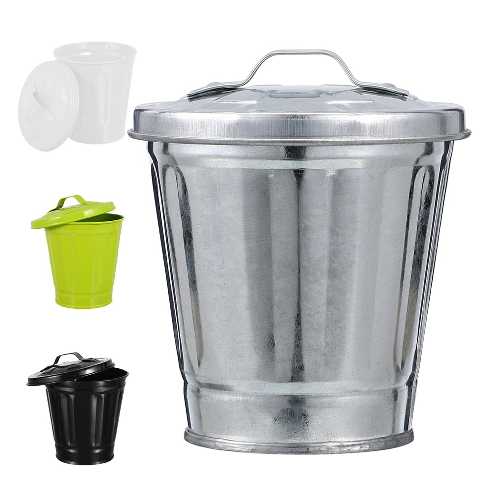 LOLIPPYY 4Pcs Metal Office Trash Can Desk Waste Basket with Pen and ...