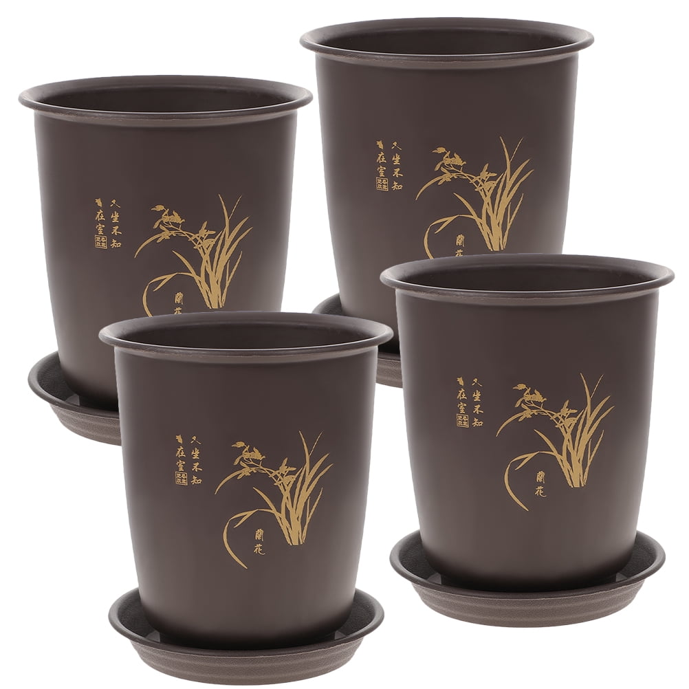 LOLIPPYY 4Sets Dark Brown Orchid Planter Pot with Saucer Plastic ...