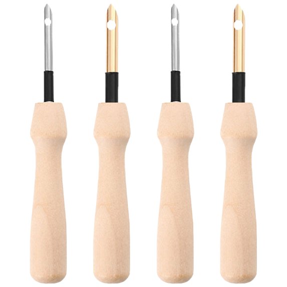 LOLIPPYY 4pcs Stainless Steel Punch Needle Khaki Wooden Handle Design ...