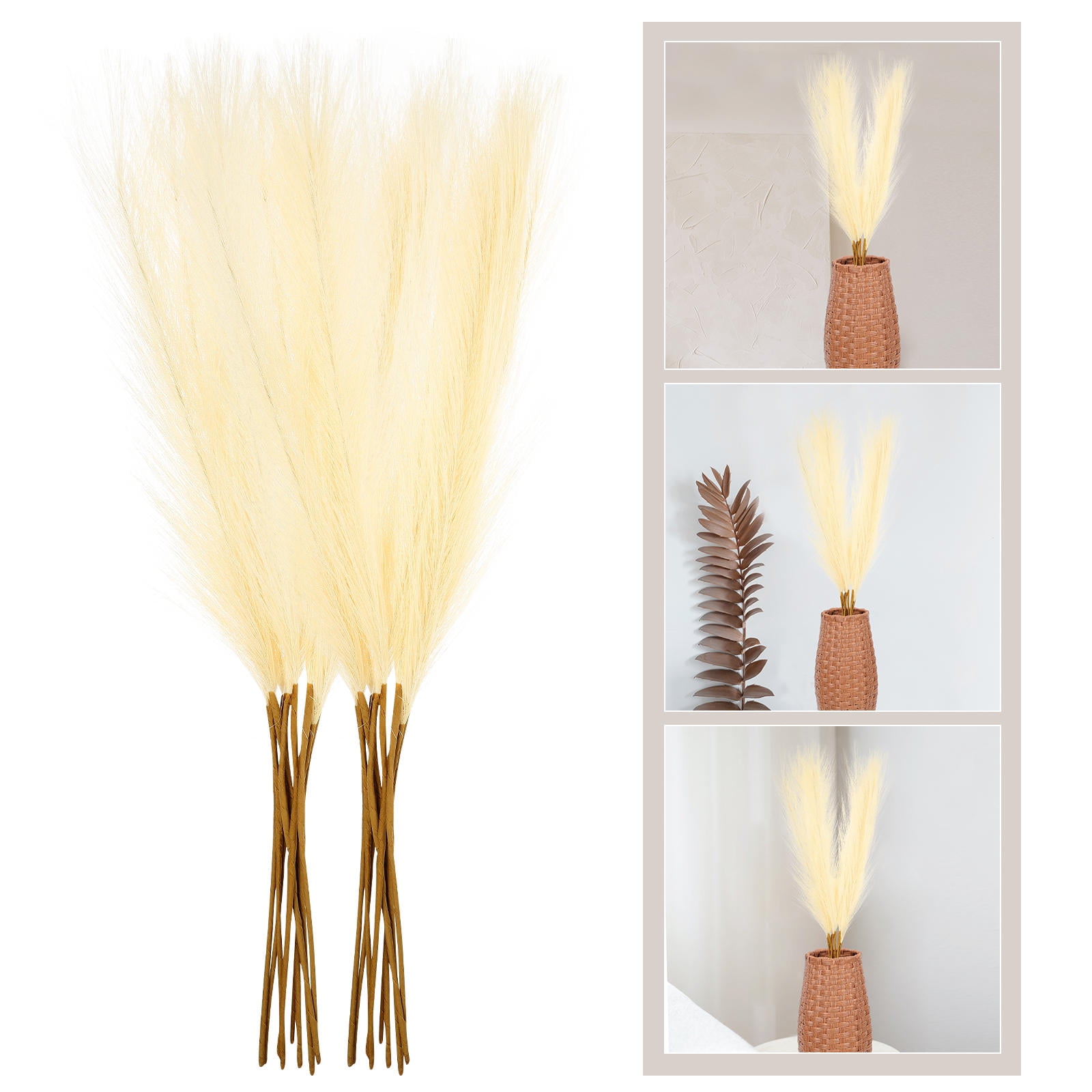 LOLIPPYY 50Pcs Fake Pampas Grass Beige Artificial Reed Bouquet Vase ...