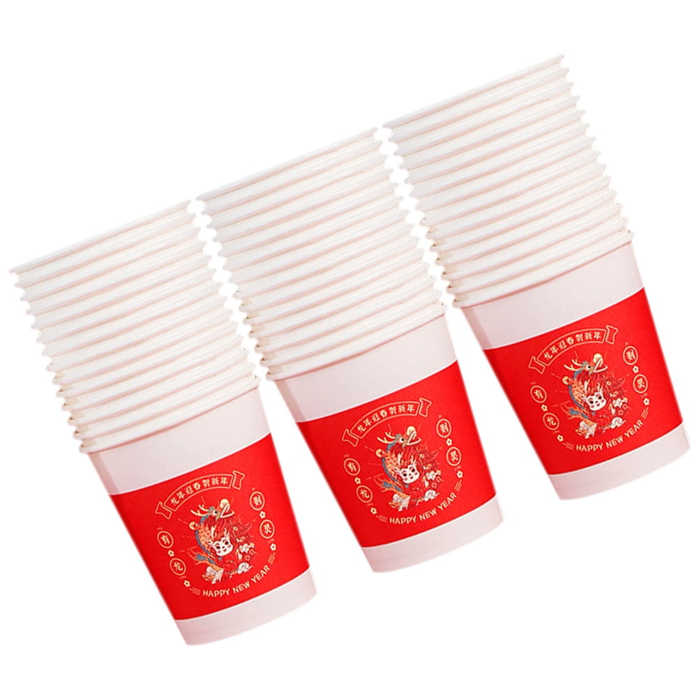 LOLIPPYY 50Pcs Red Paper Coffee Cups with New Year Pattern for Party ...