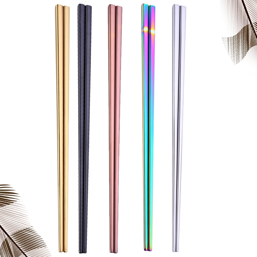 LOLIPPYY 5Pairs Reusable Stainless Steel Square Chopsticks Rustproof ...
