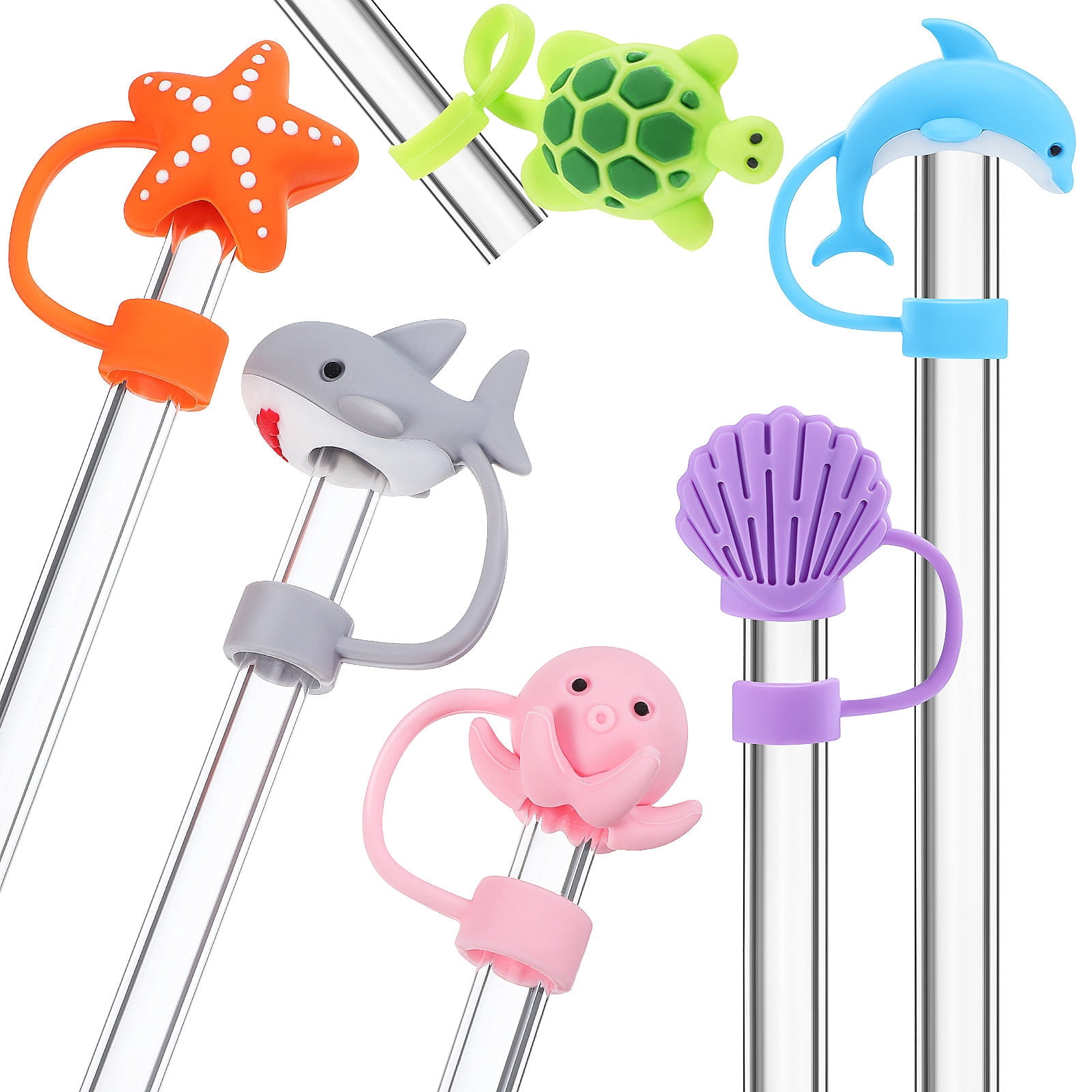 LOLIPPYY 6-Pack Flexible Silicone Straw Tip Covers with Assorted Cute ...