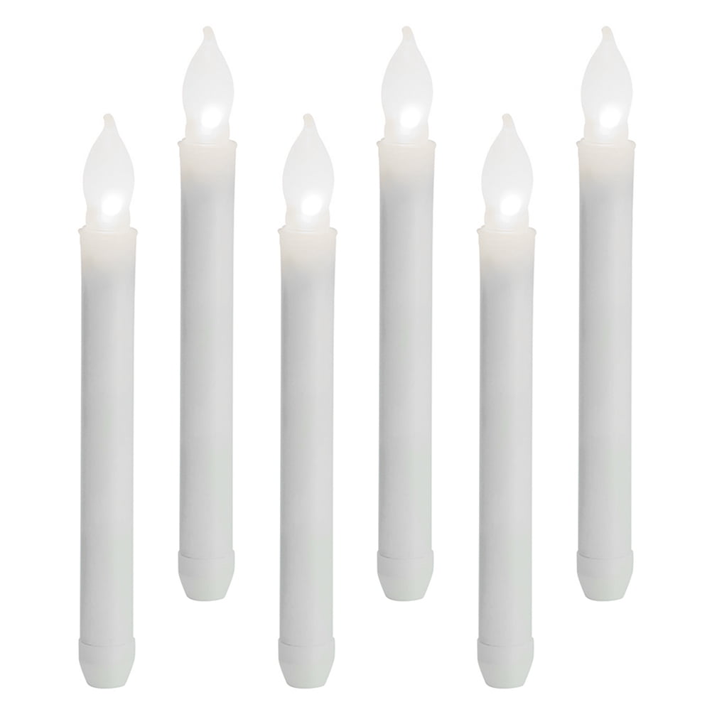 LOLIPPYY Set of 6 White LED Flameless Taper Candles, 8.5 Inch Battery ...