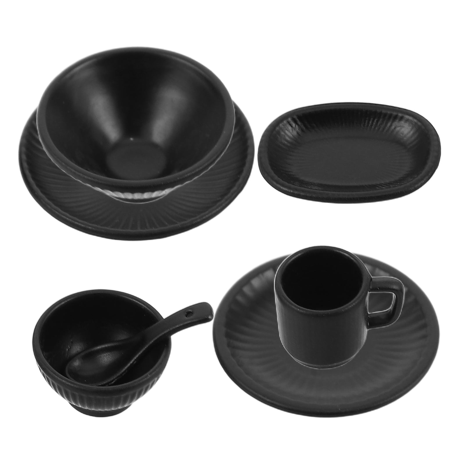 LOLIPPYY 7-Piece Alloy Dollhouse Kitchen Plate Set with Black Vertical ...