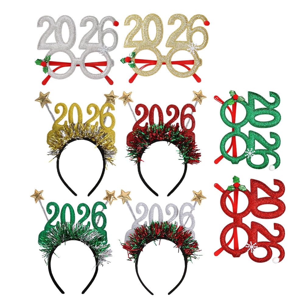 LOLIPPYY 8Pcs 2026 New Year Headwear Combining Glitter Headband and ...