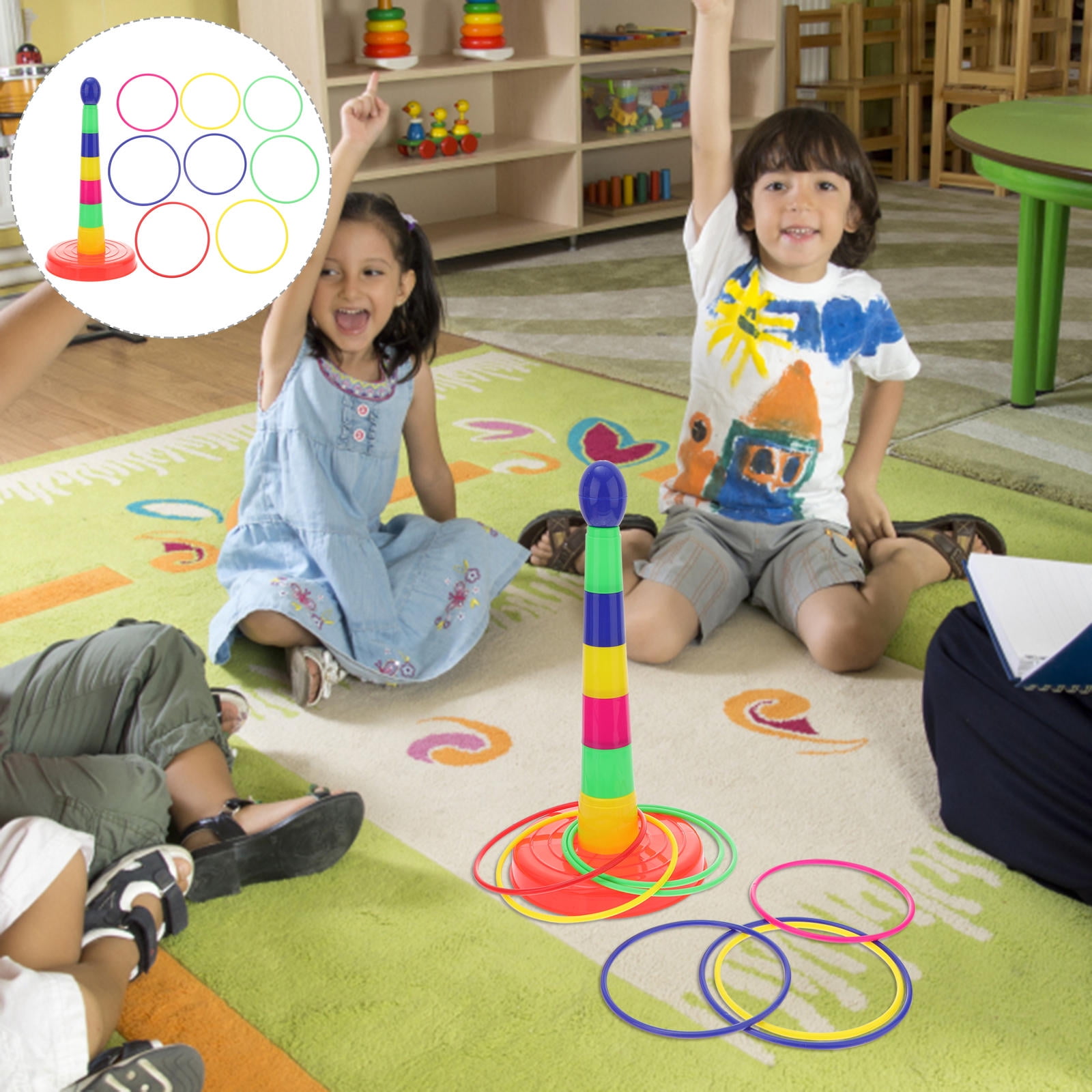 LOLIPPYY Assorted Color Plastic Ring Toss Game Set Promotes Eye Hand ...