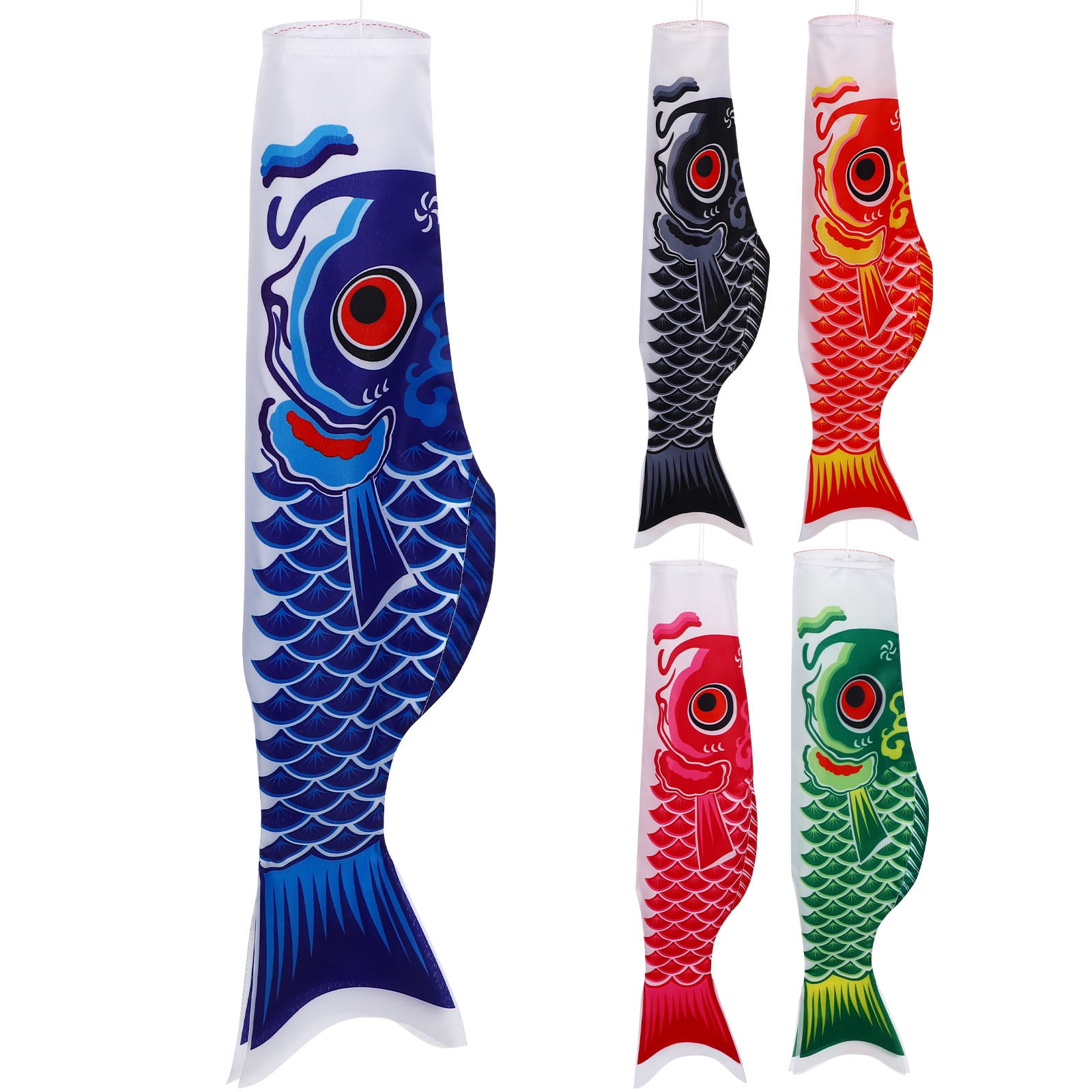 LOLIPPYY Set of 5 Assorted Color Satin Japanese Fish Flags for Outdoor ...