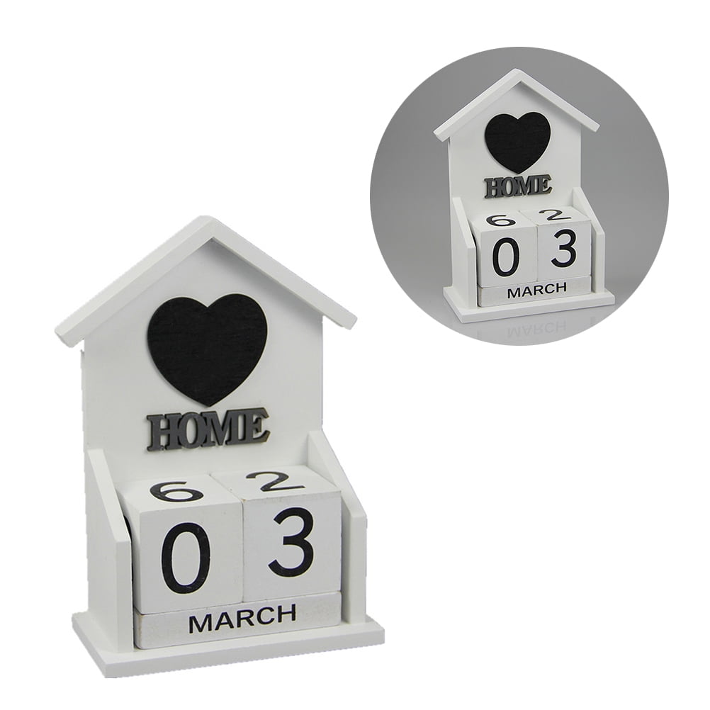 LOLIPPYY Bird Themed Desk Calendar Wooden Perpetual Calendar White ...