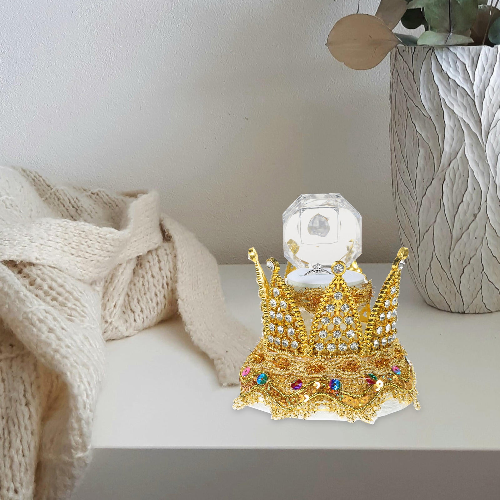 LOLIPPYY Engagement Ring Box 1Pack Golden Crown Design for Wedding ...